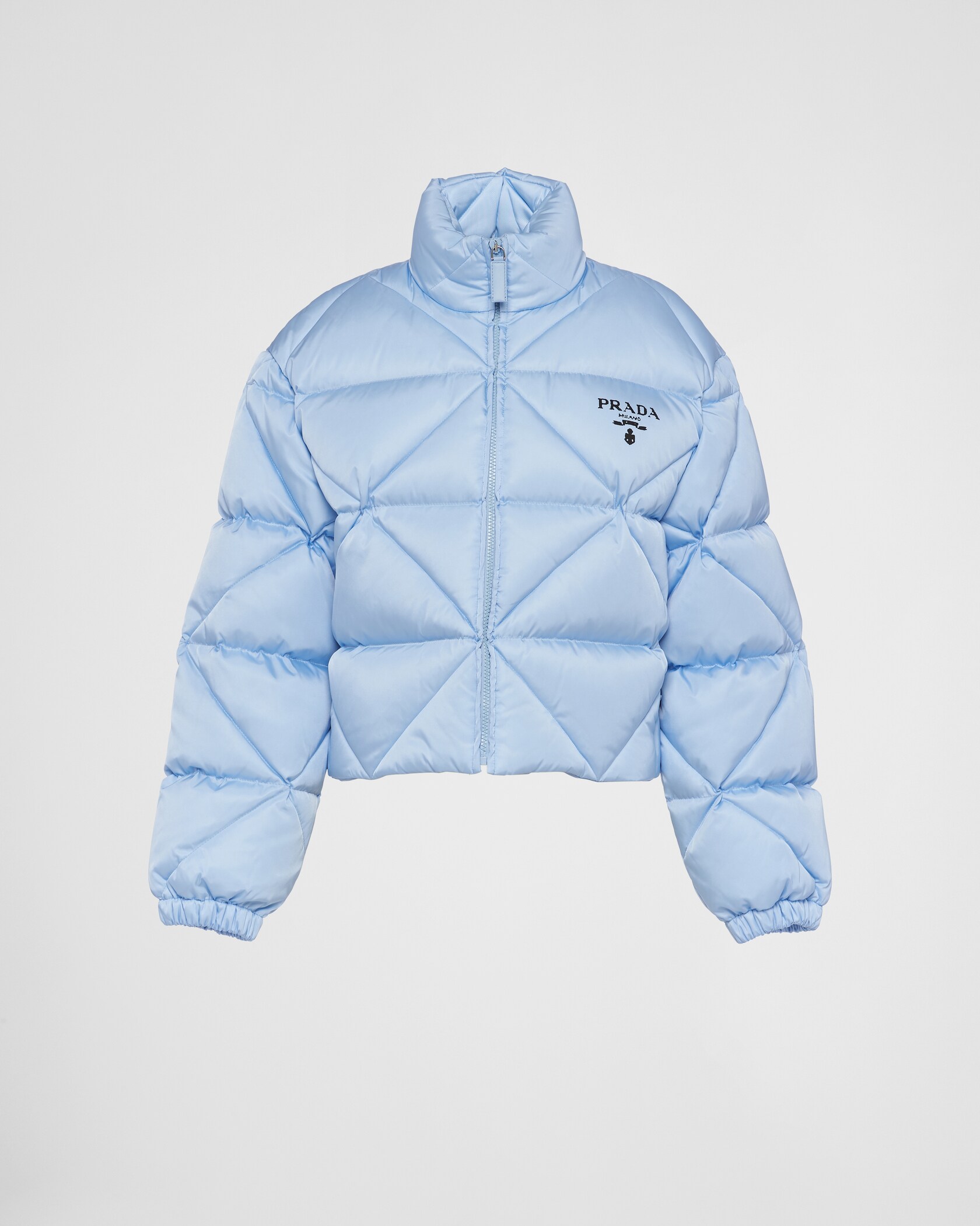 Light Blue Re-nylon Gabardine Cropped Down Jacket | PRADA