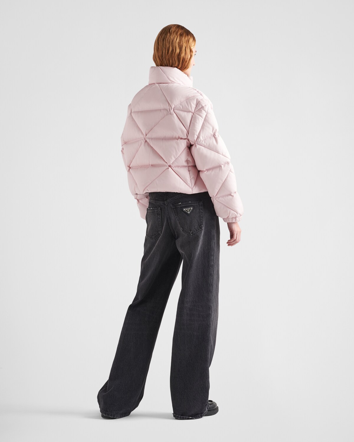 Alabaster Pink Re-nylon Gabardine Cropped Down Jacket | PRADA