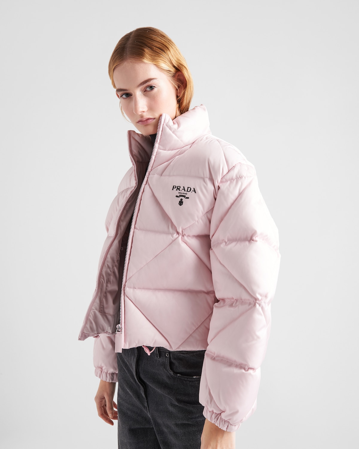 Alabaster Pink Re-nylon Gabardine Cropped Down Jacket | PRADA