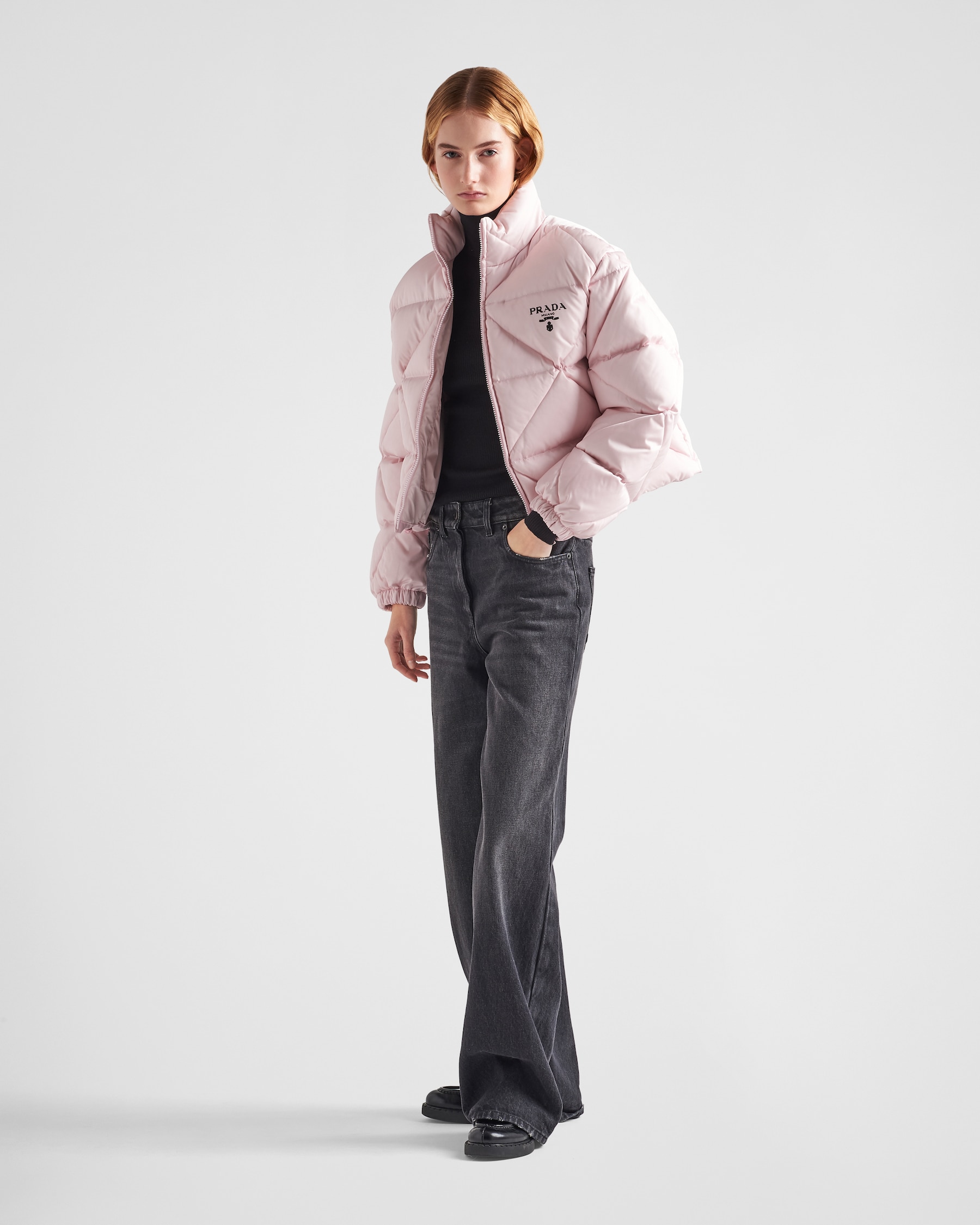 Alabaster Pink Re-nylon Gabardine Cropped Down Jacket | PRADA