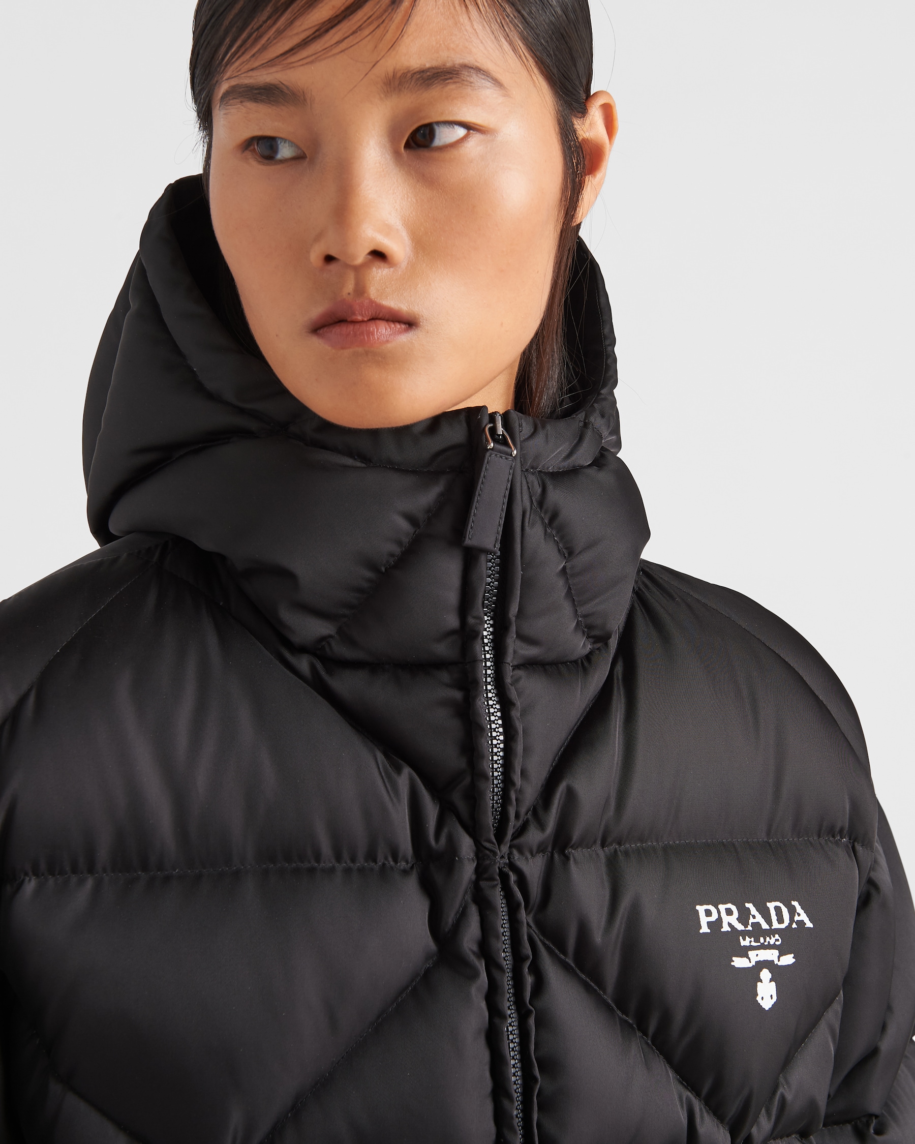 Black Oversized Re-nylon Gabardine Down Jacket | PRADA