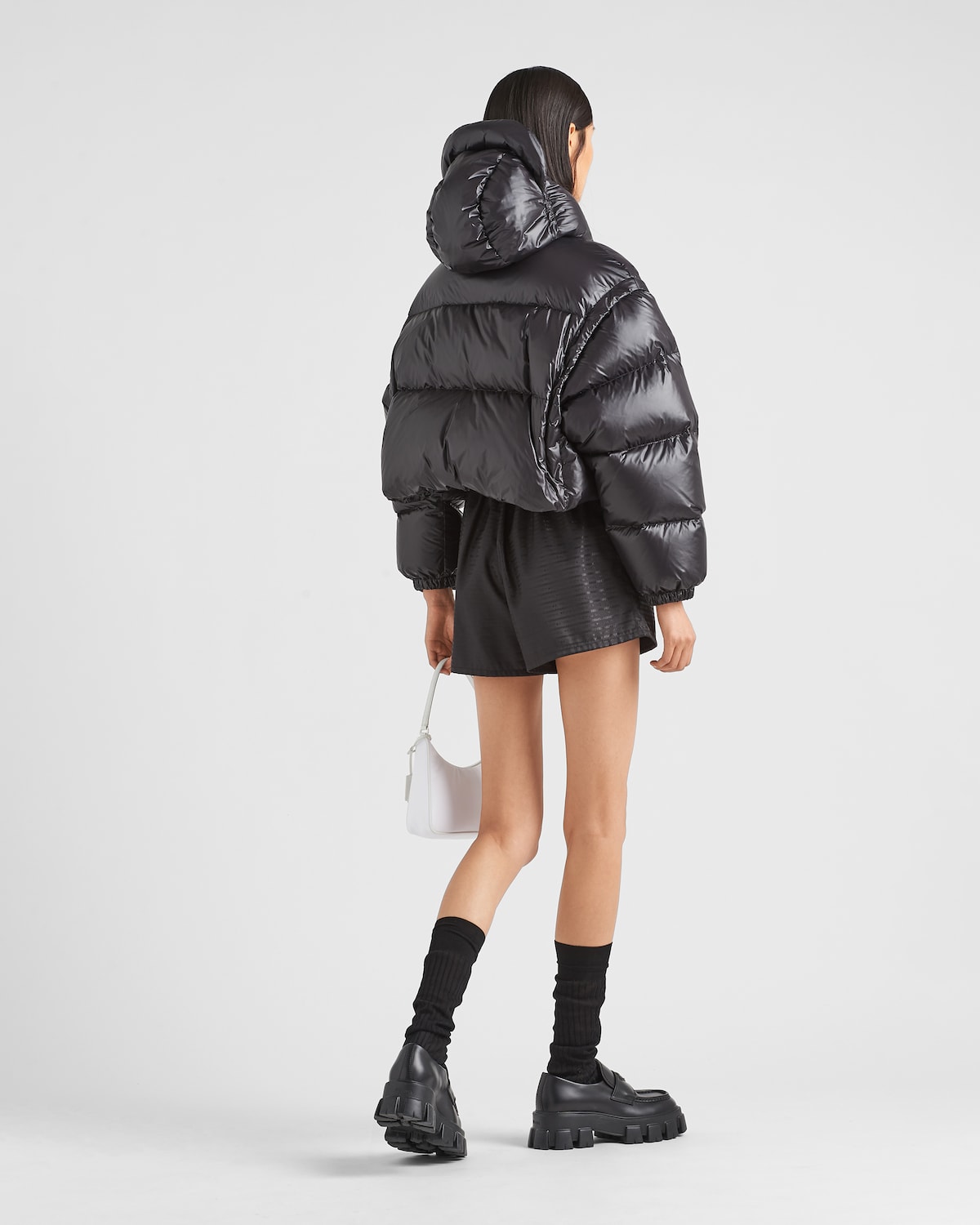 Black Re-nylon Convertible Cropped Down Jacket | PRADA
