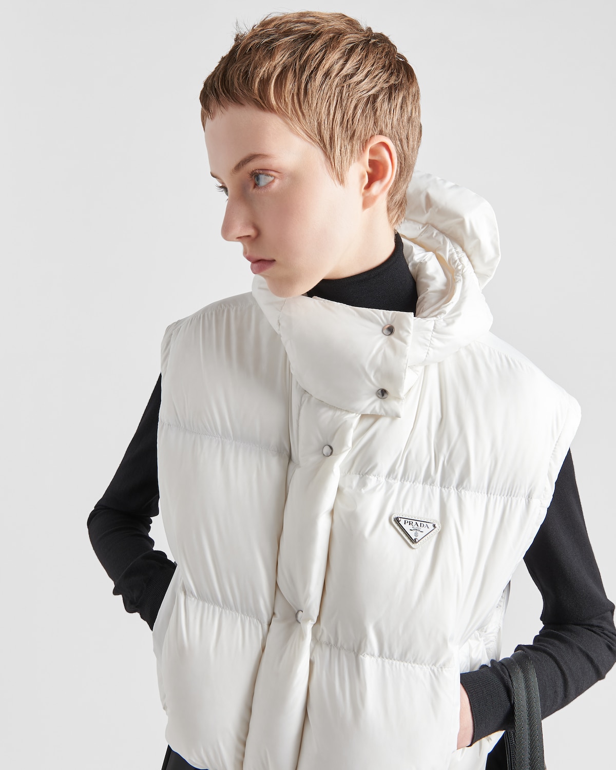 White Re-nylon Convertible Cropped Down Jacket | PRADA