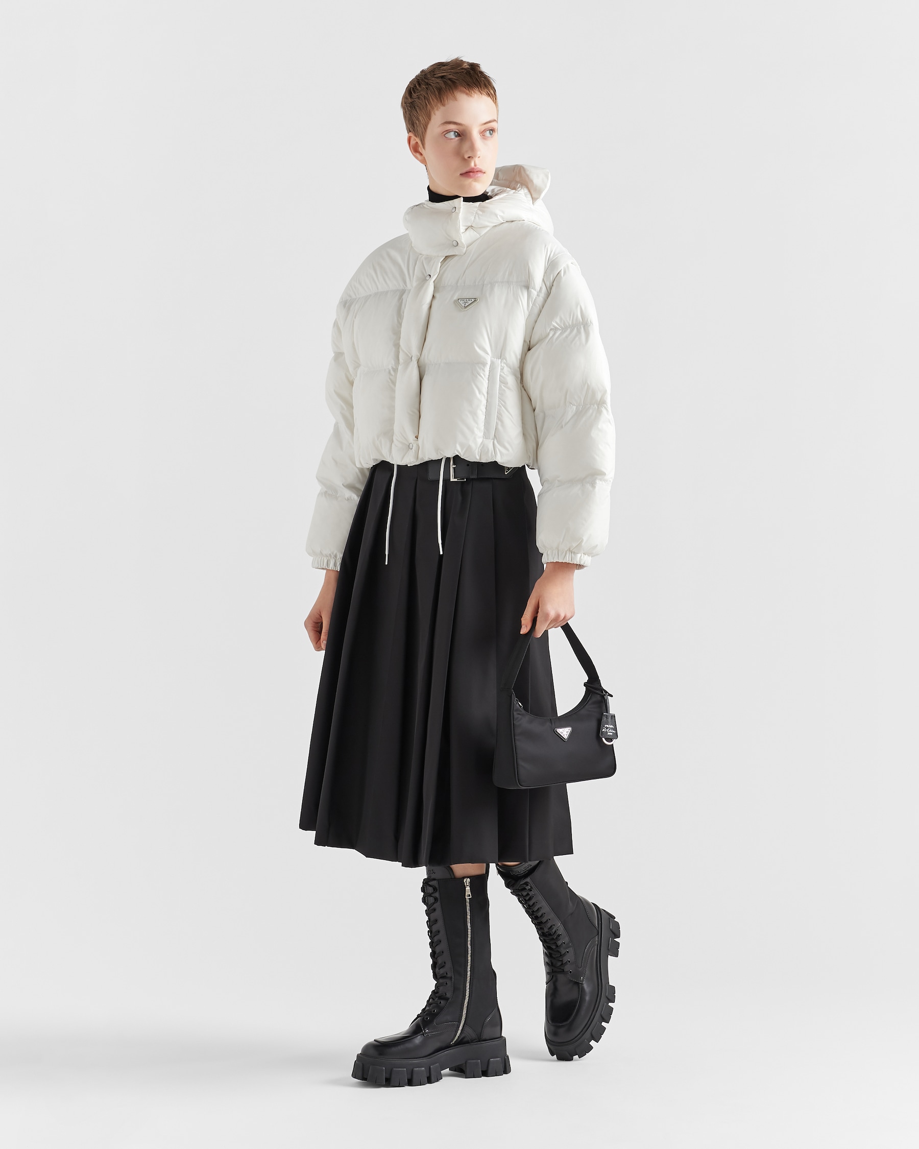 White Re-nylon Convertible Cropped Down Jacket | PRADA