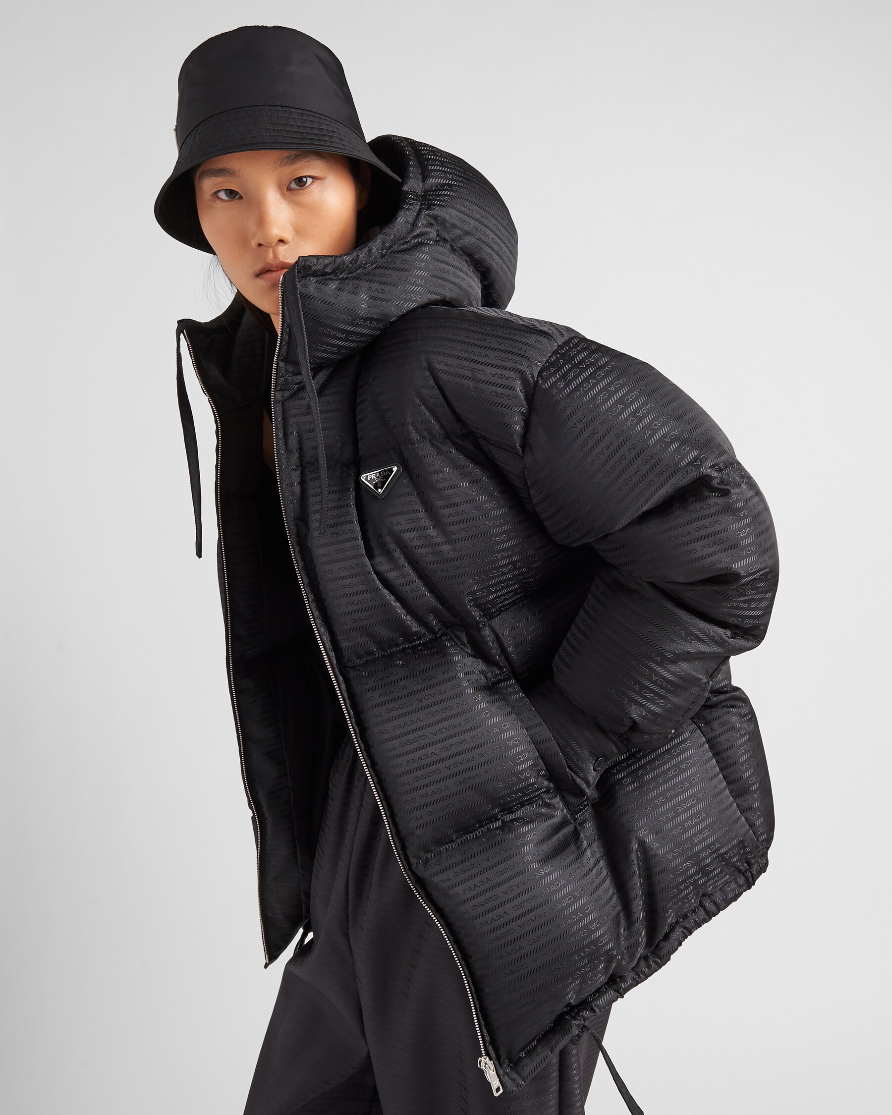 Black Re-nylon Hooded Down Jacket | PRADA