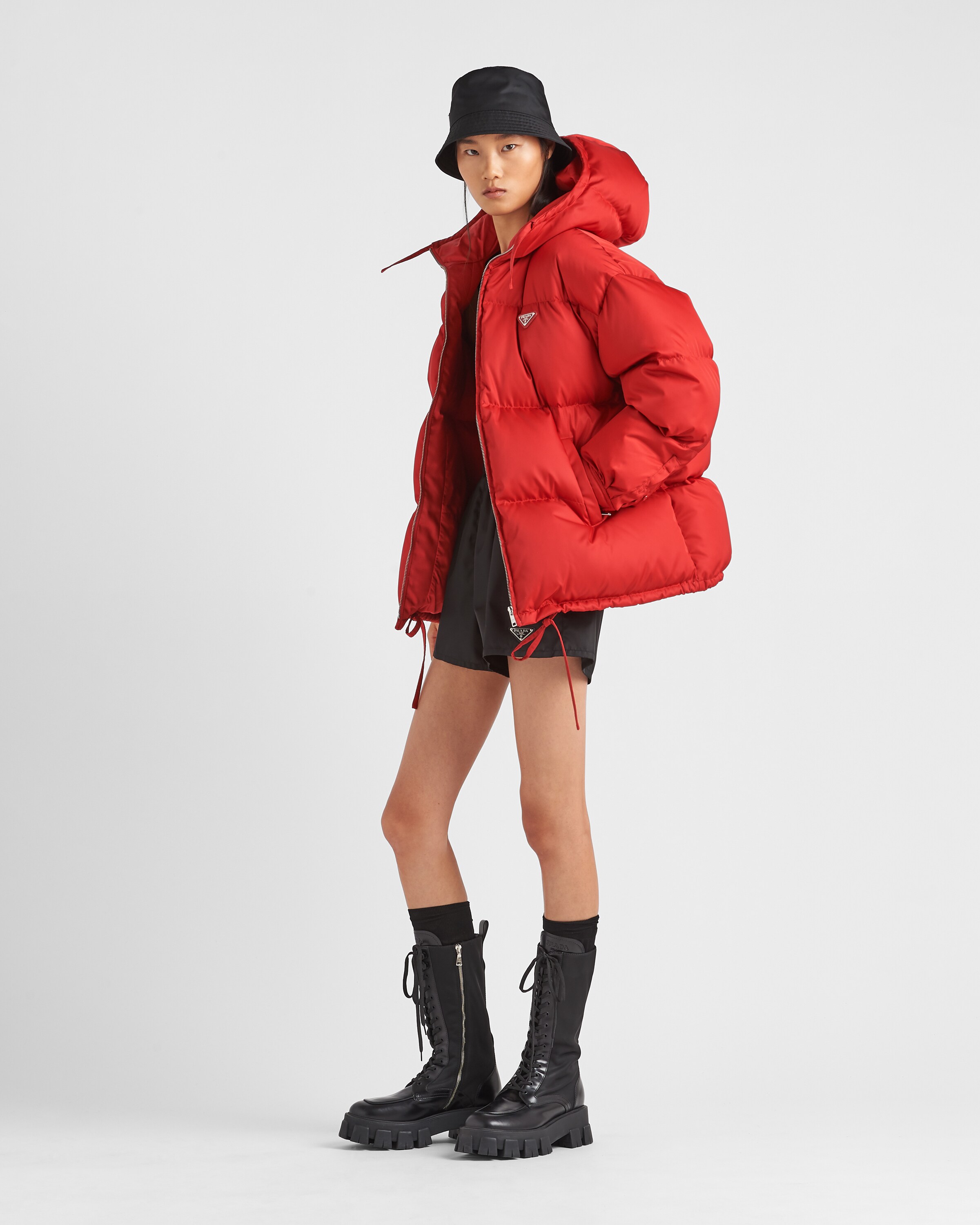 Red Re-nylon Hooded Down Jacket | PRADA