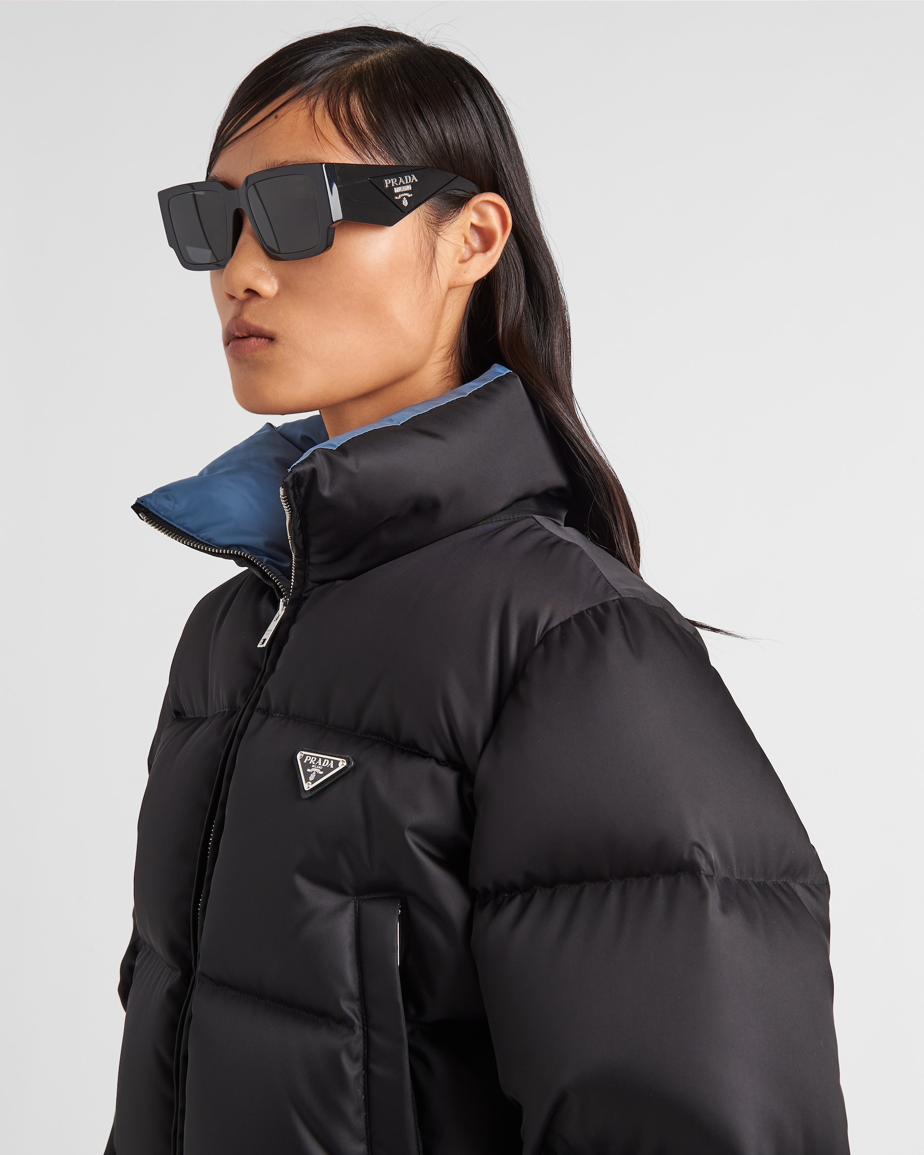 Black Re-nylon Cropped Down Jacket | PRADA