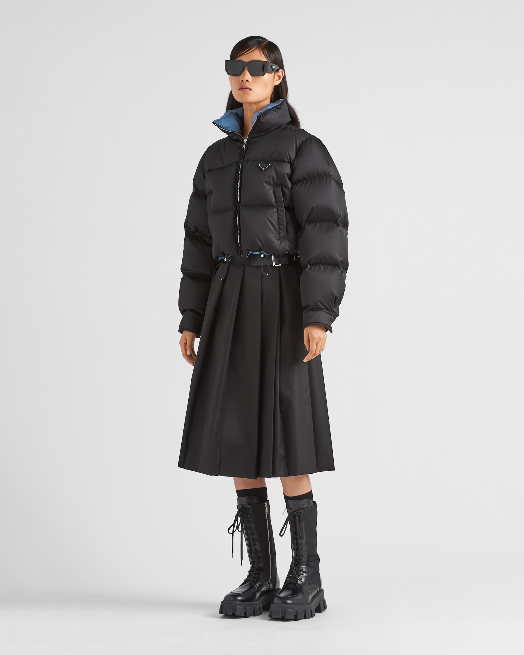Black Re-nylon Cropped Down Jacket | PRADA