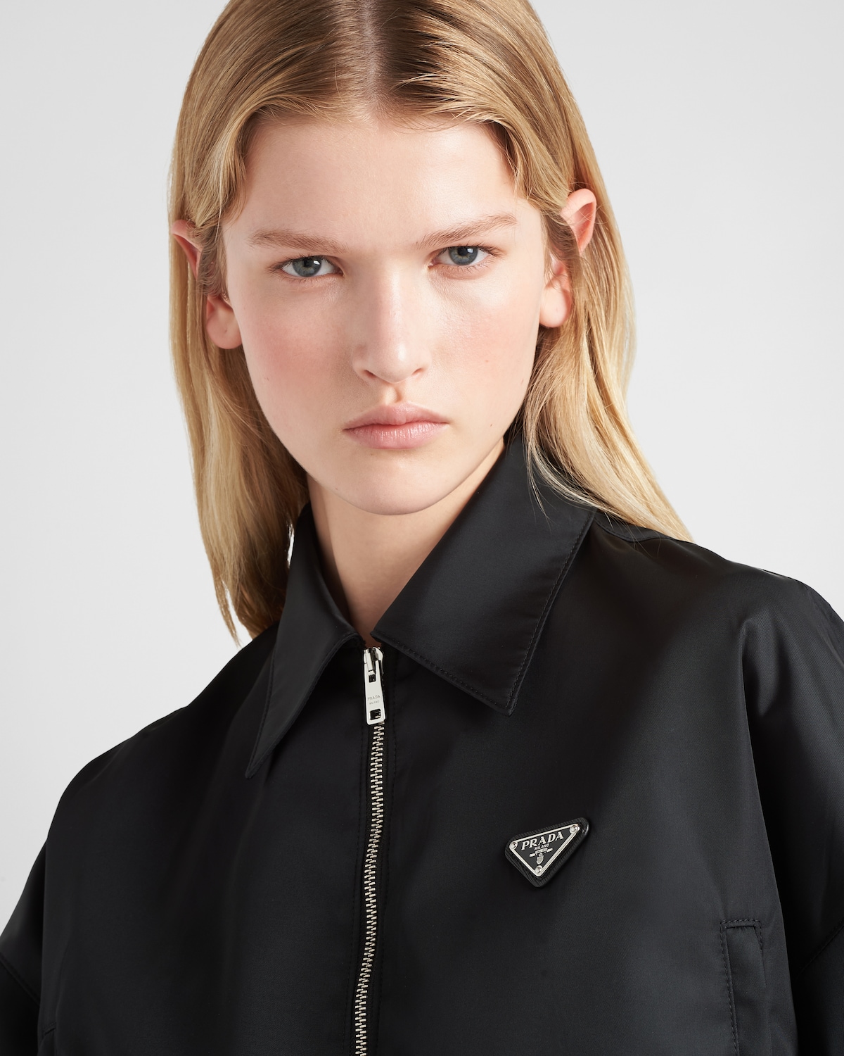 Black Re-nylon Cropped Blouson Jacket | PRADA