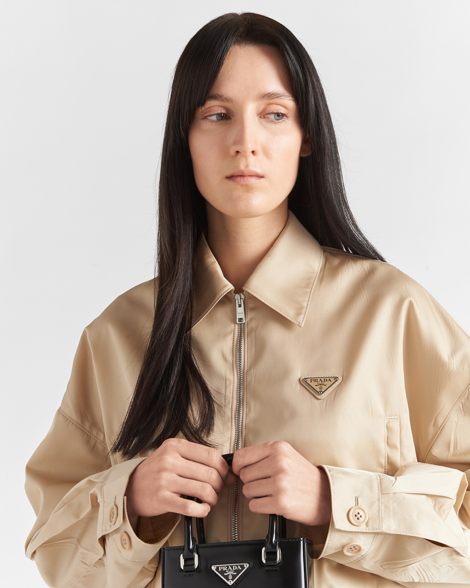 Desert Beige Re-nylon Cropped Blouson Jacket | PRADA