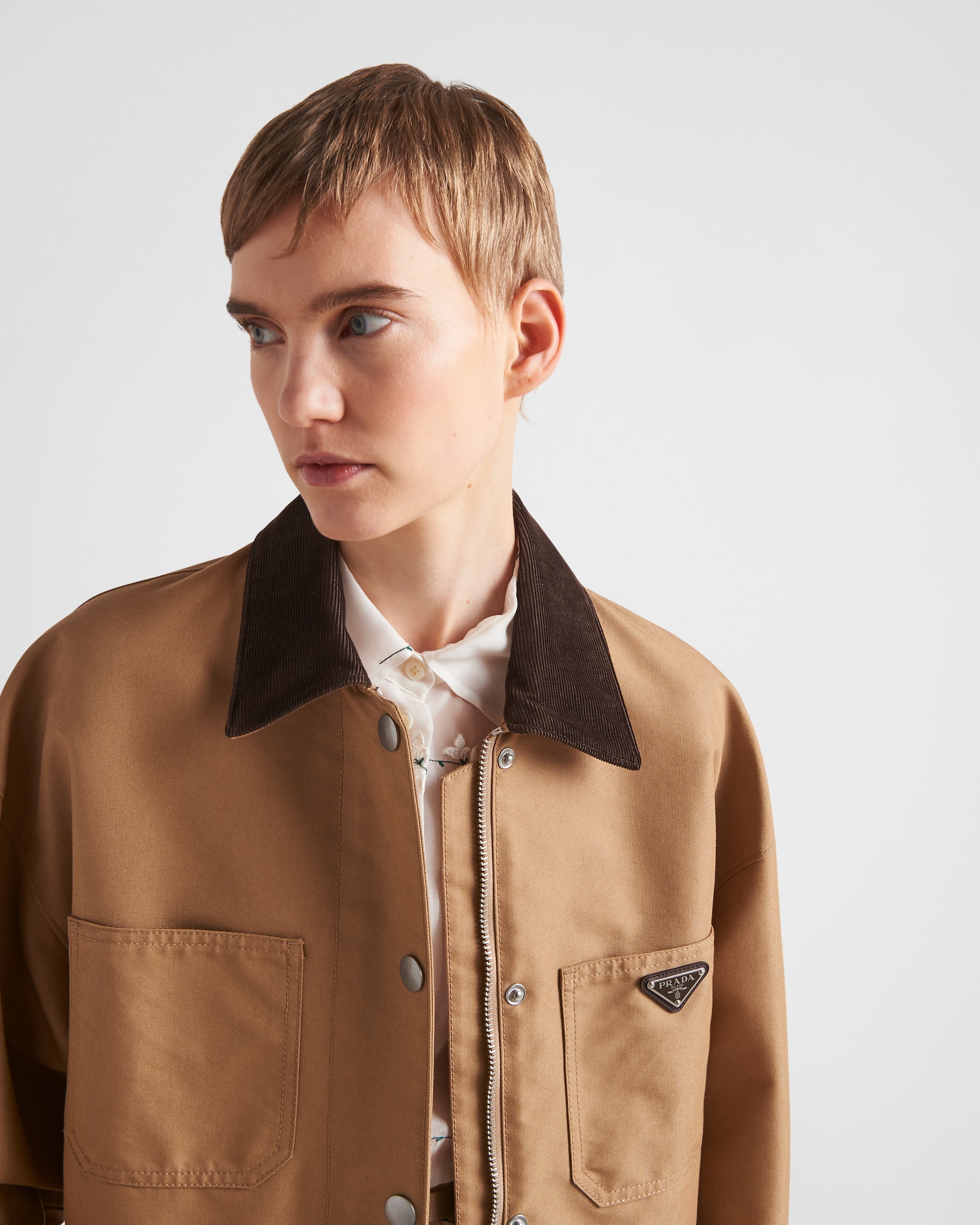 Camel Brown Technical Canvas Blouson Jacket | PRADA
