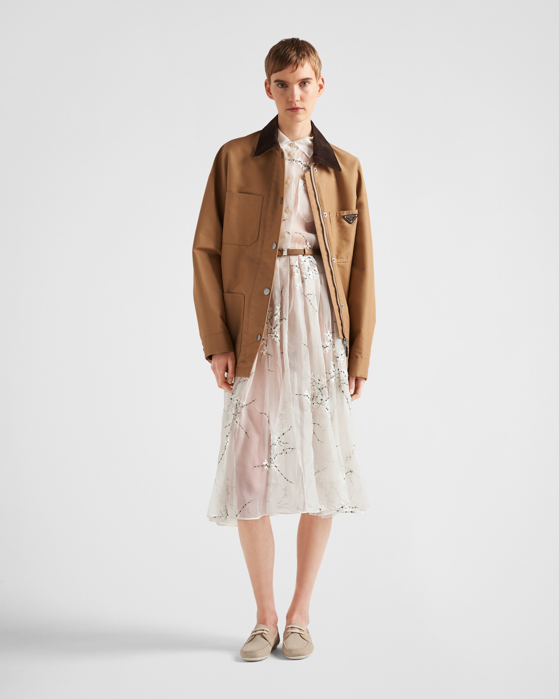 Camel Brown Technical Canvas Blouson Jacket | PRADA