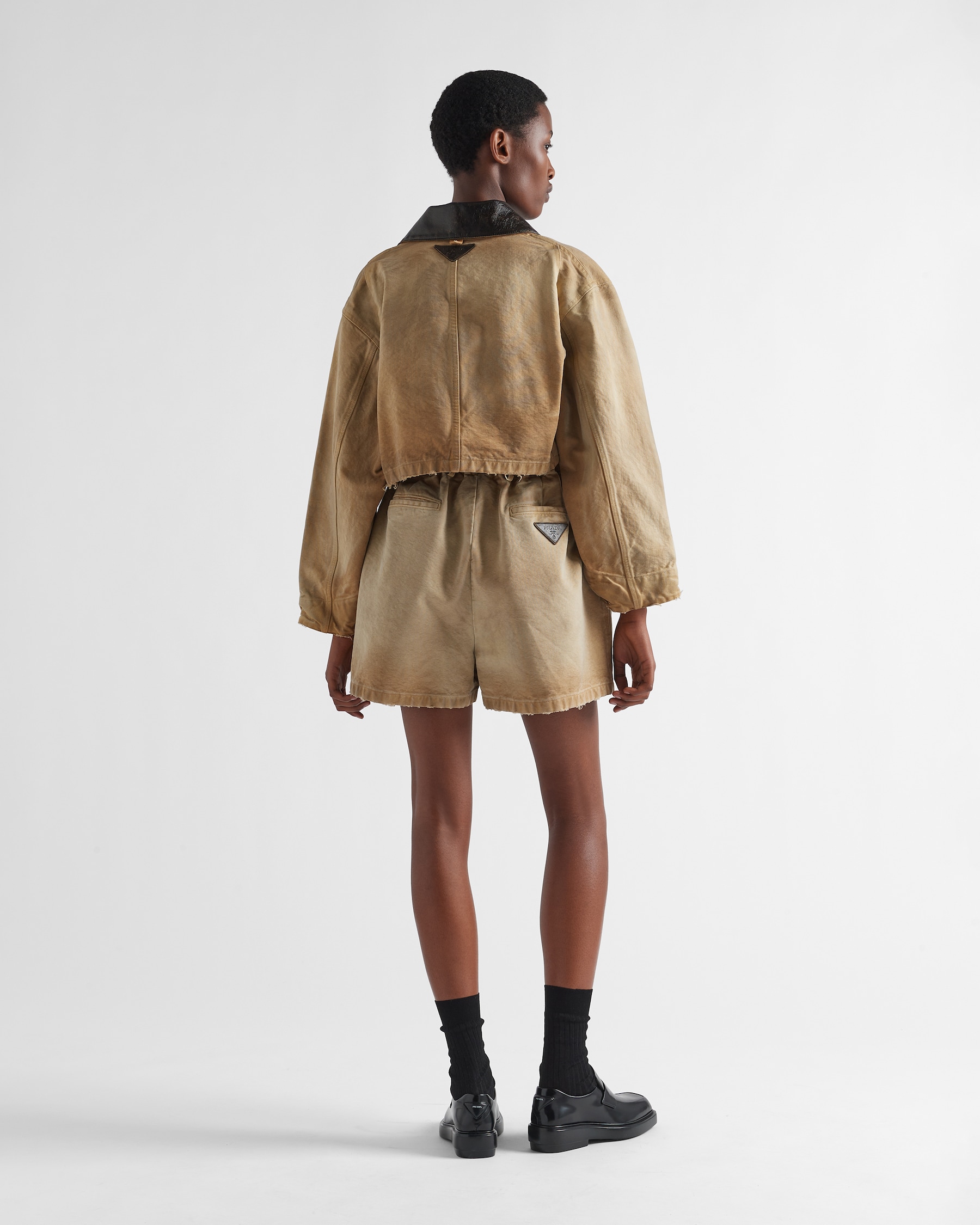 Beige Cropped Canvas Jacket | PRADA