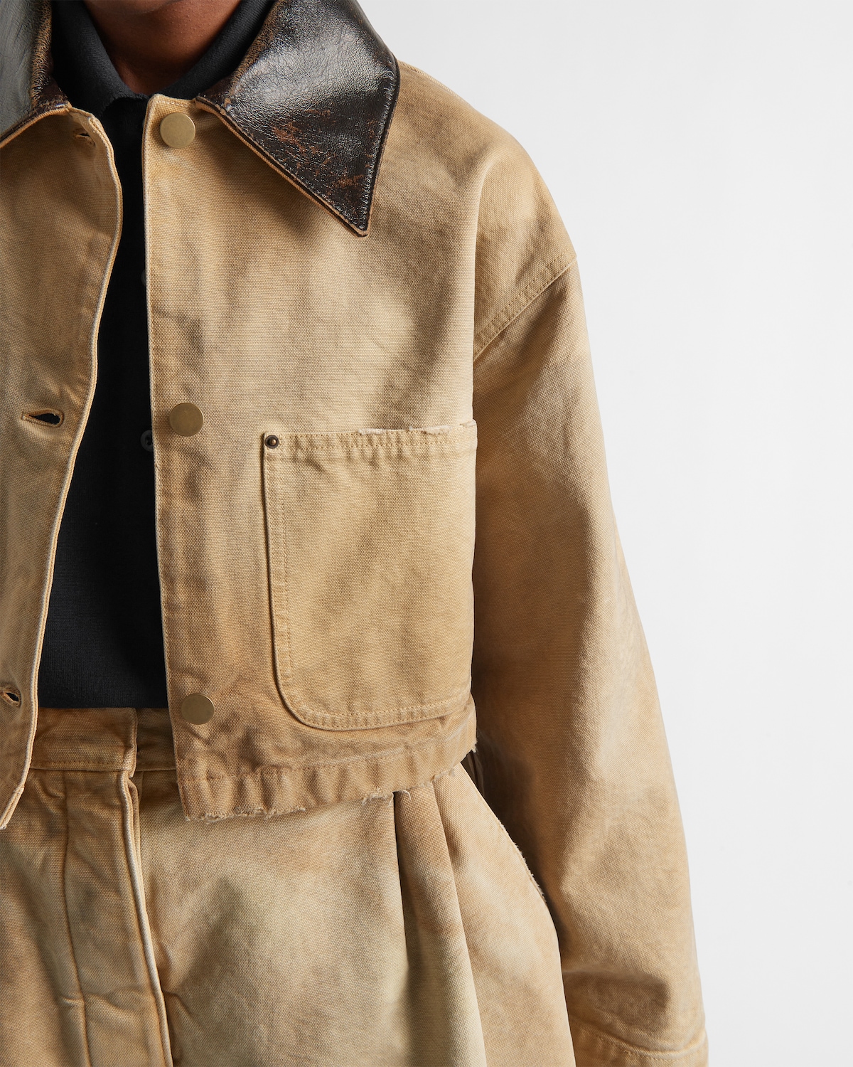 Beige Cropped Canvas Jacket | PRADA