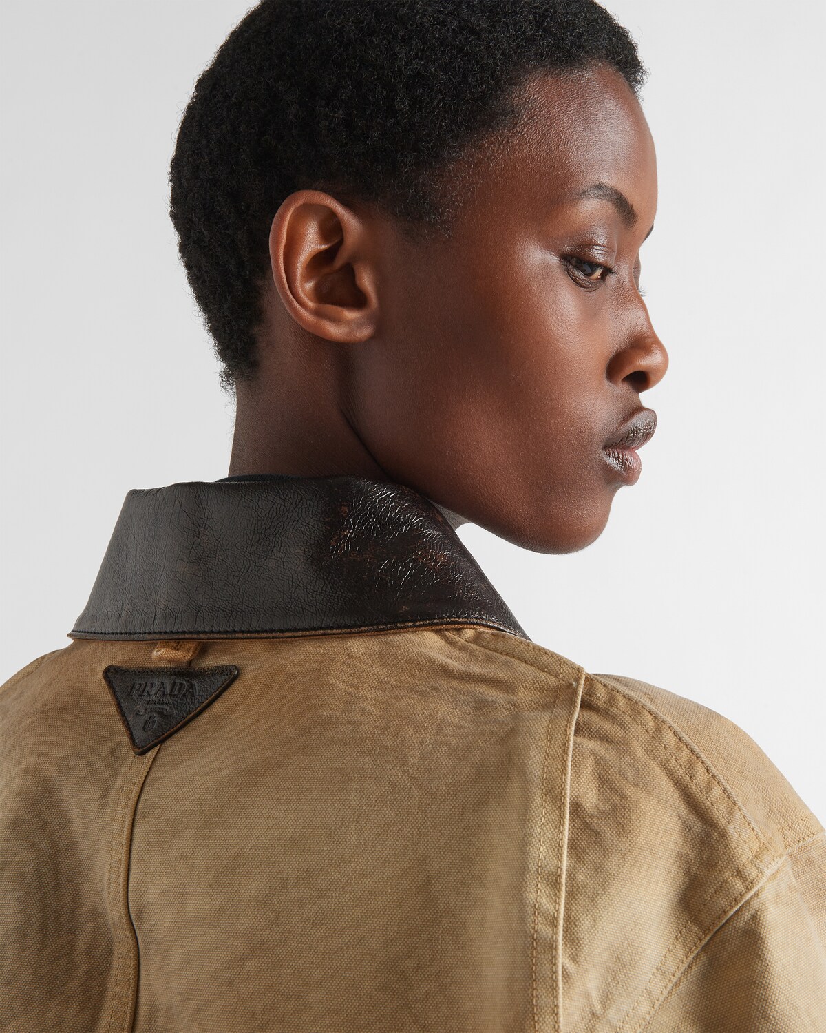 Beige Cropped Canvas Jacket | PRADA