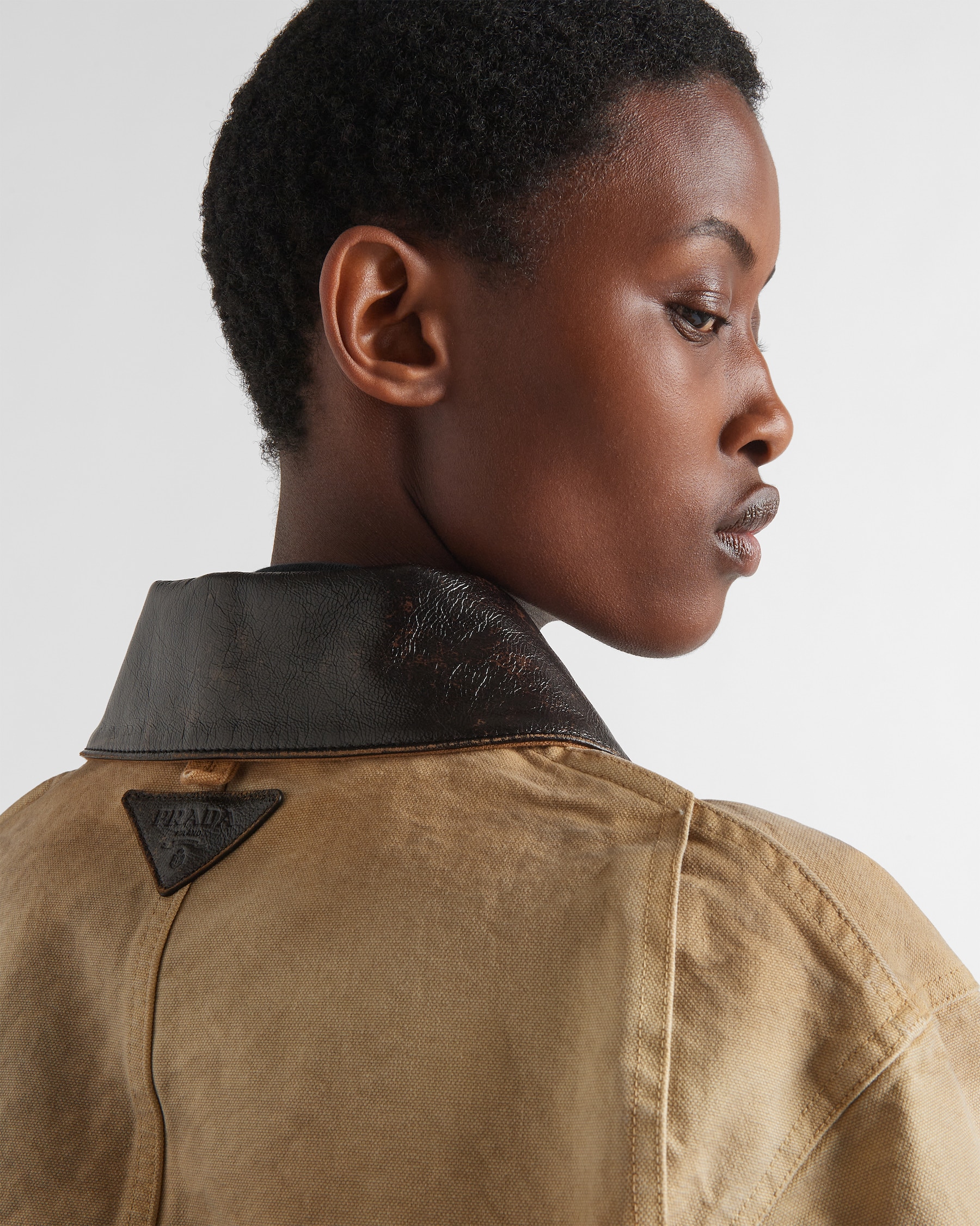 Beige Cropped Canvas Jacket | PRADA