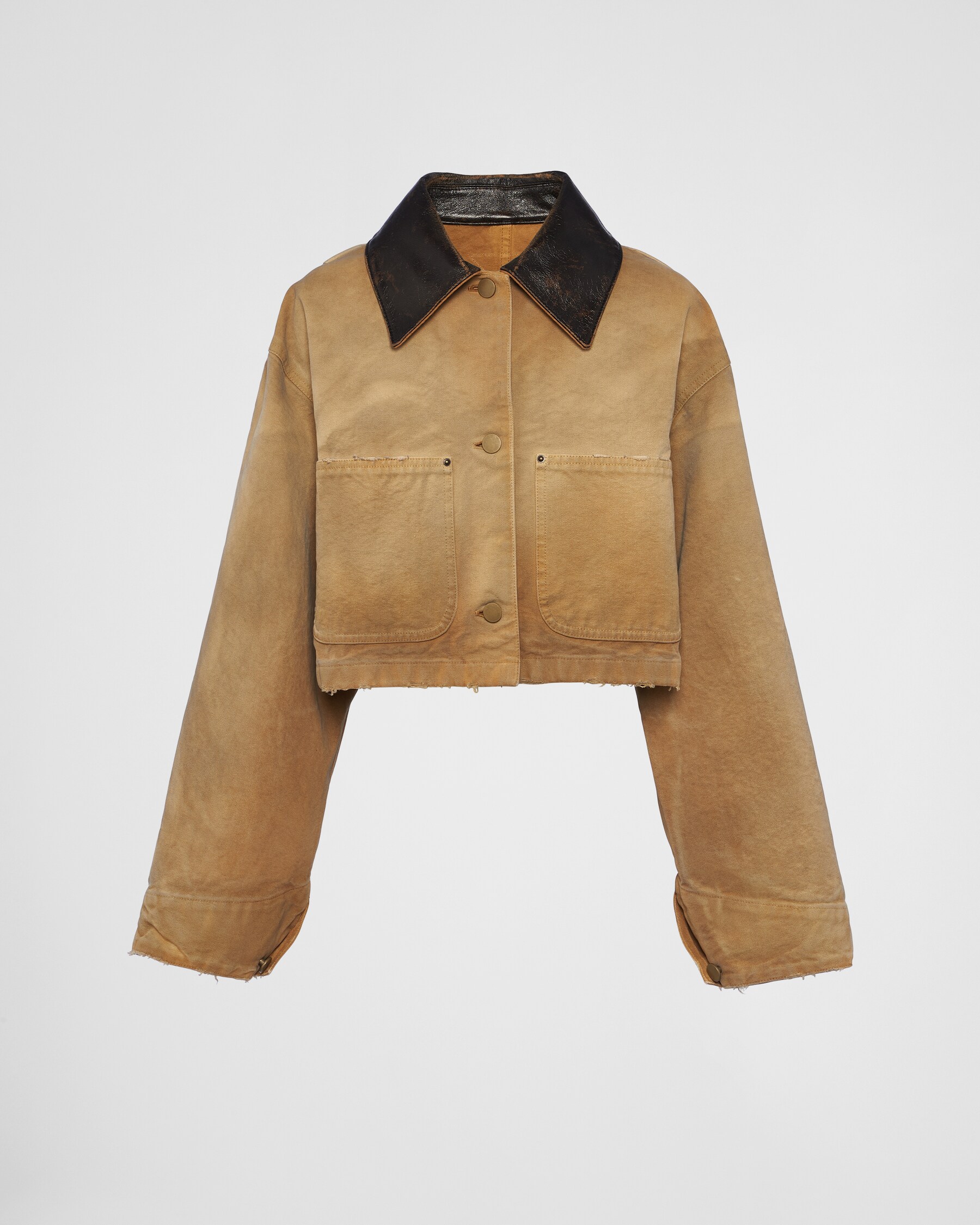 Beige Cropped Canvas Jacket | PRADA