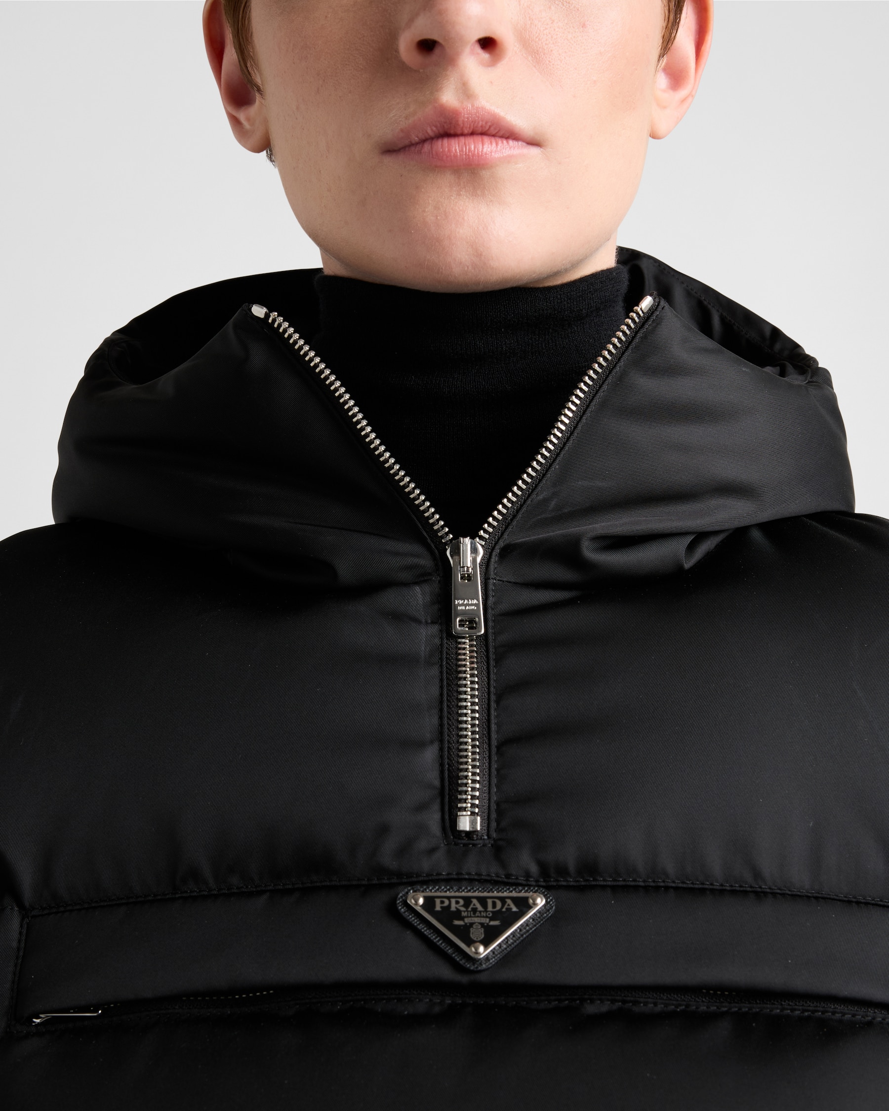 Black Re-nylon Cropped Down Jacket | PRADA