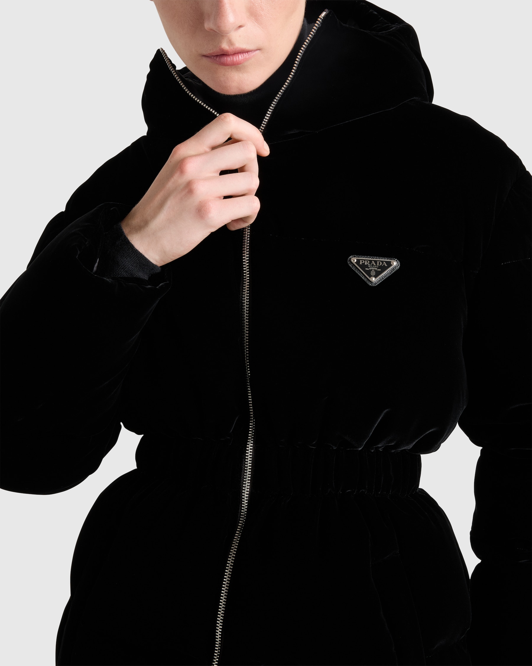 Black Velvet Down Jacket | PRADA