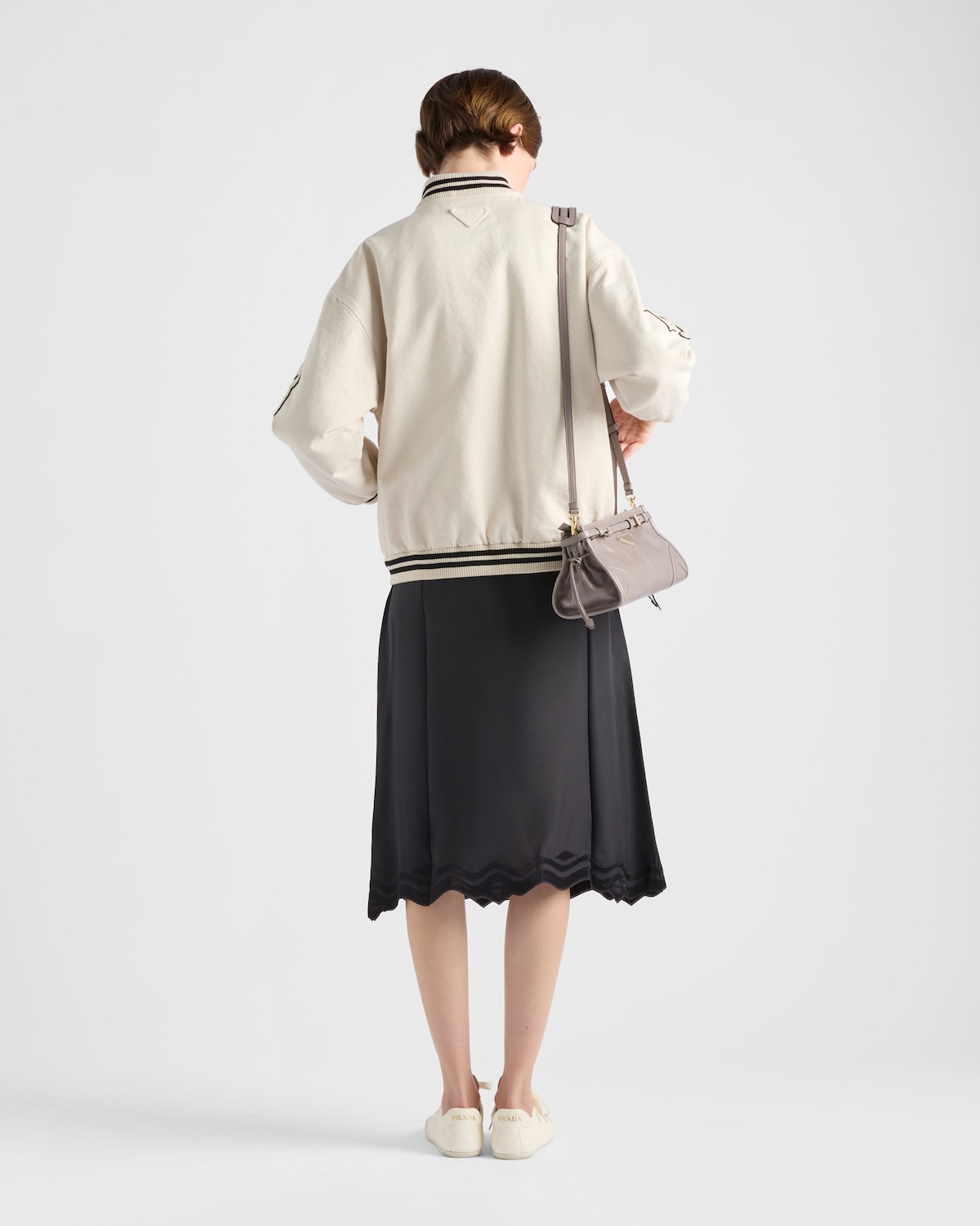 Ivory Canvas Bomber Jacket With Patches | PRADA