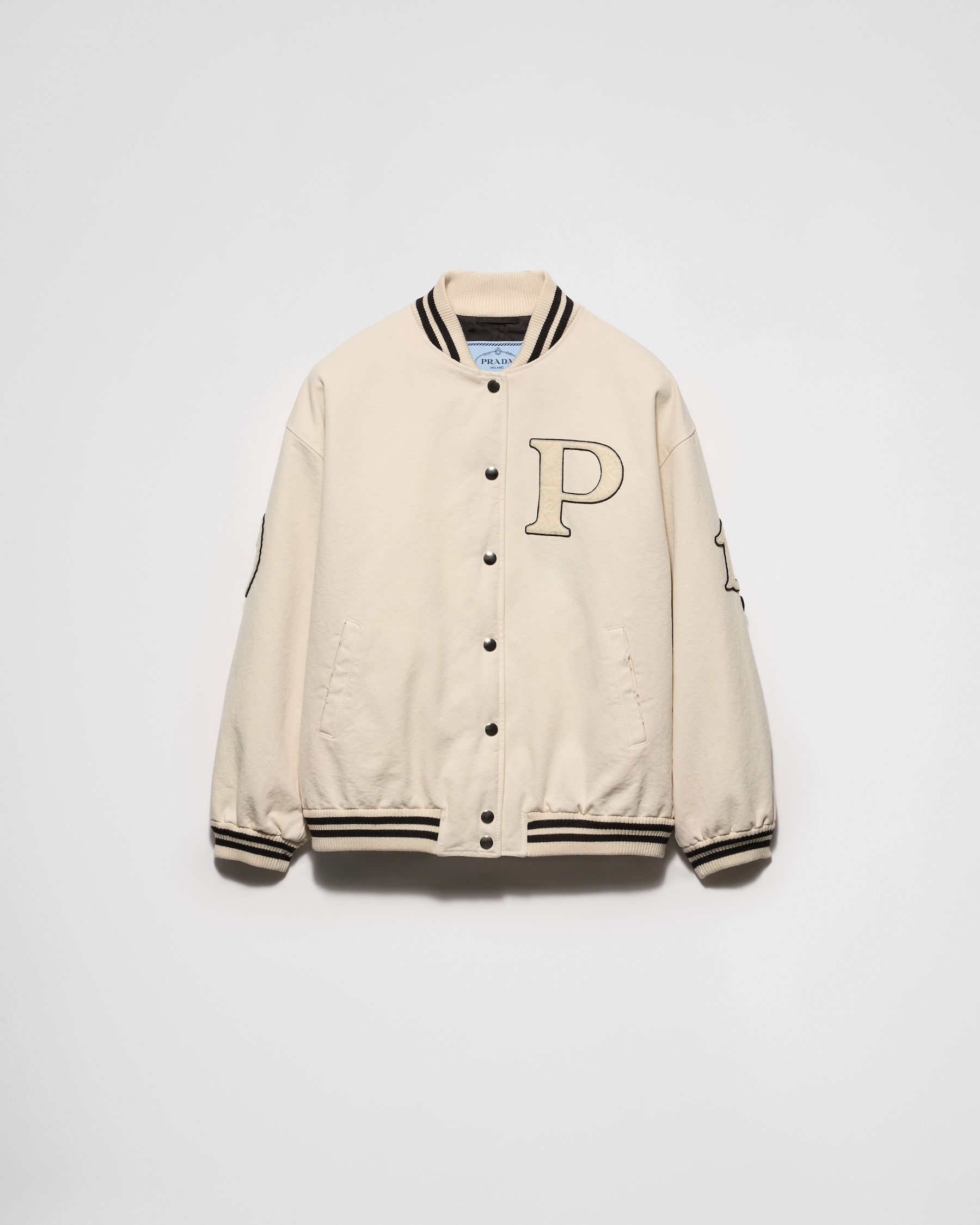 Ivory Canvas Bomber Jacket With Patches | PRADA