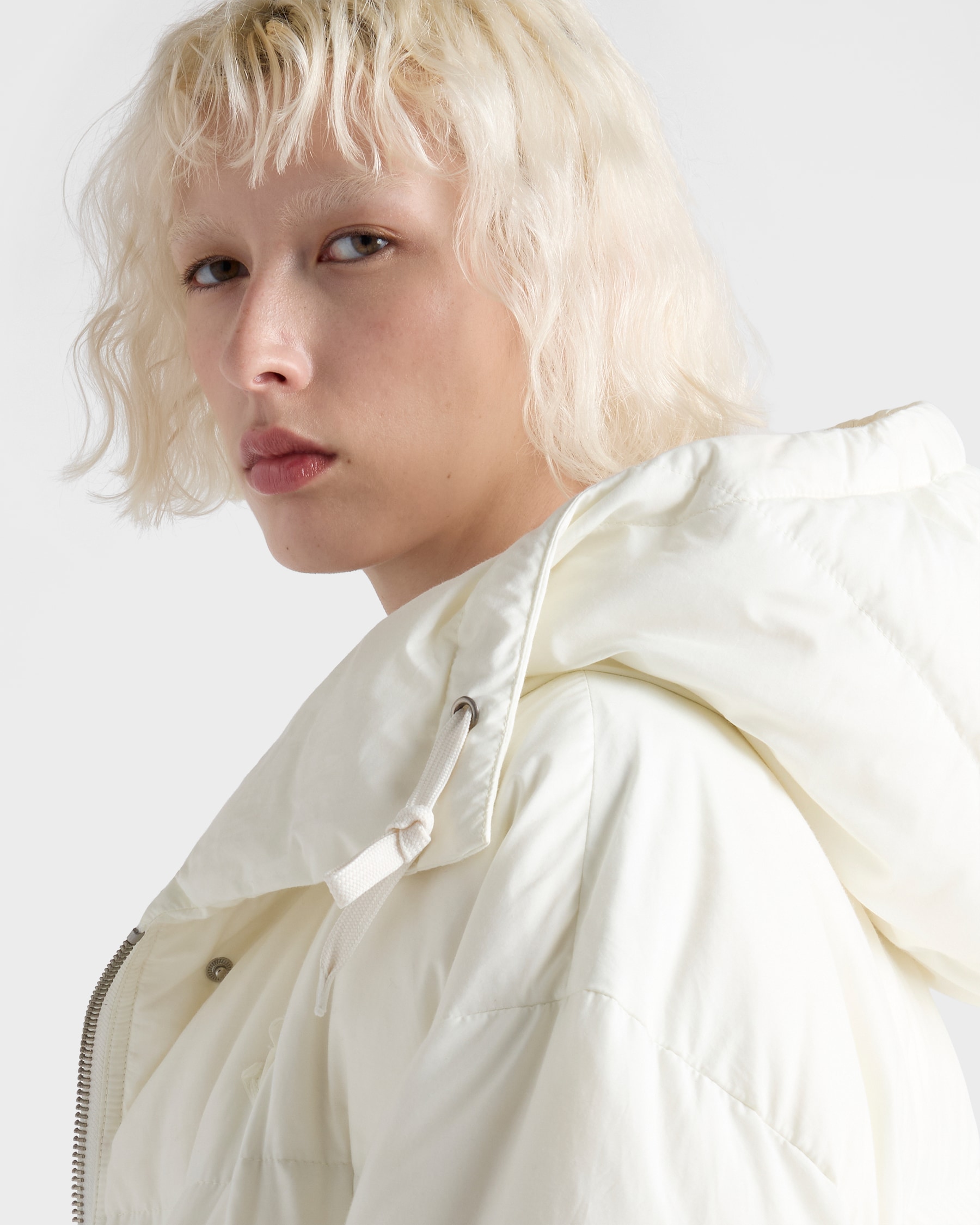White Medium-weight Hooded Soft Fabric Down Jacket | PRADA