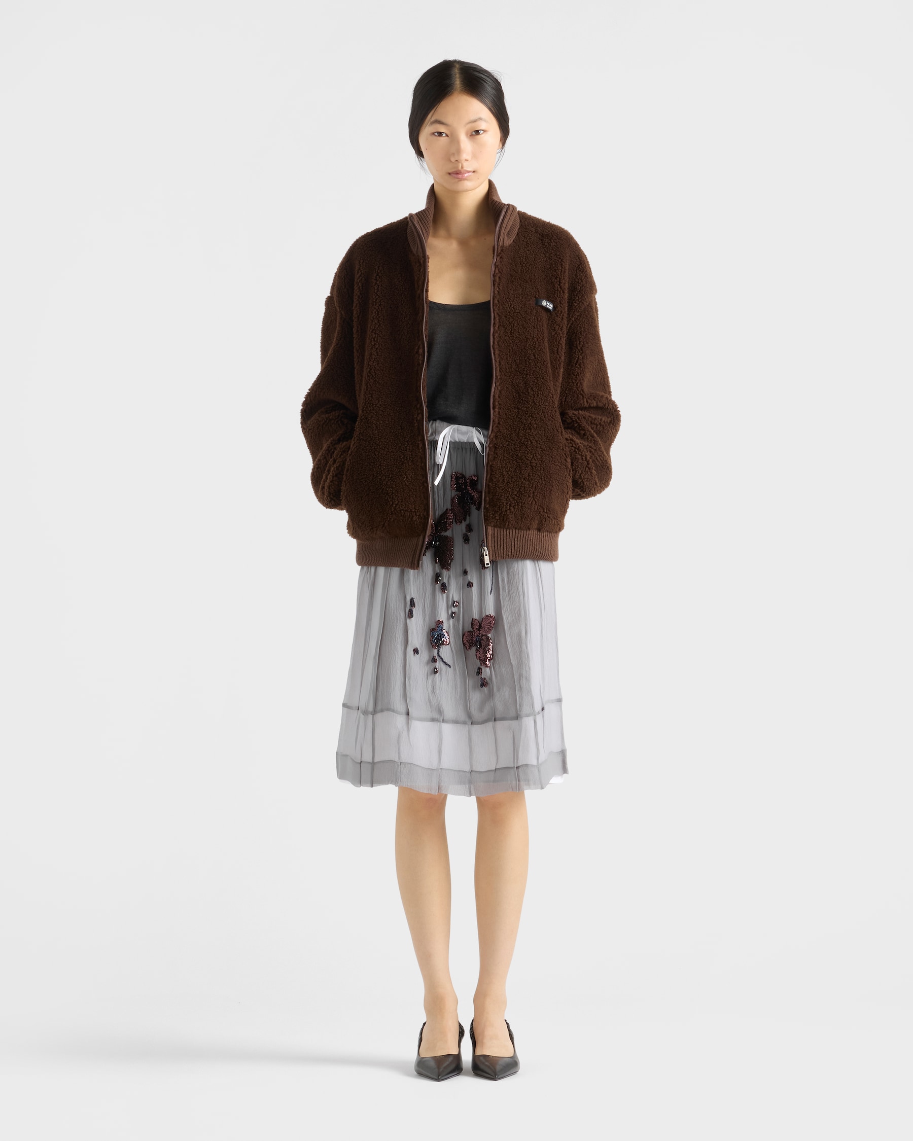 Cocoa Brown Fleece Jacket | PRADA - United Kingdom