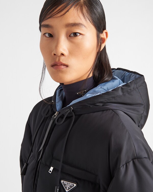 Black Re-nylon Gabardine Hooded Down Jacket | PRADA