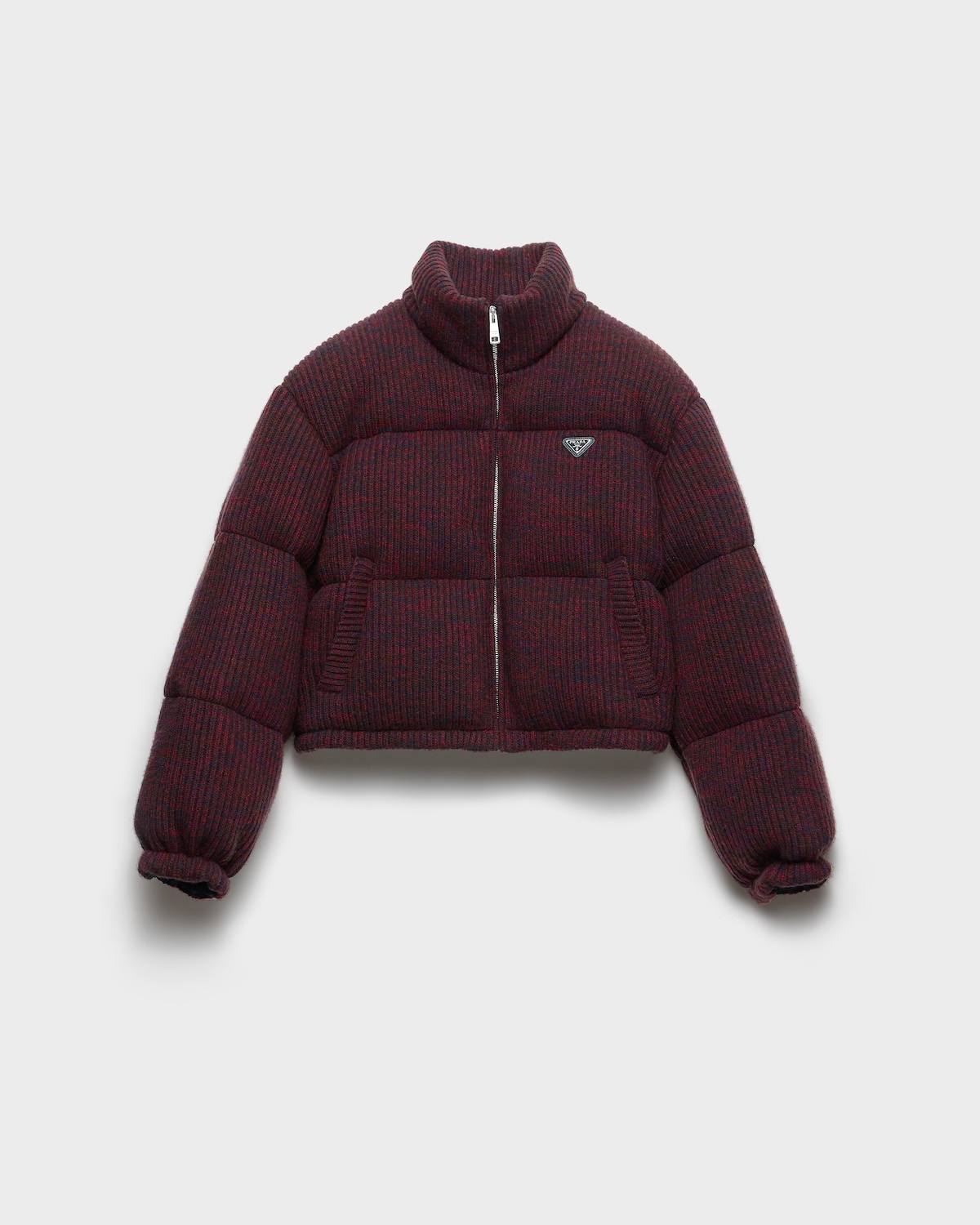 Ebony/amaranth Red Cropped Cashmere And Wool Down Jacket | PRADA