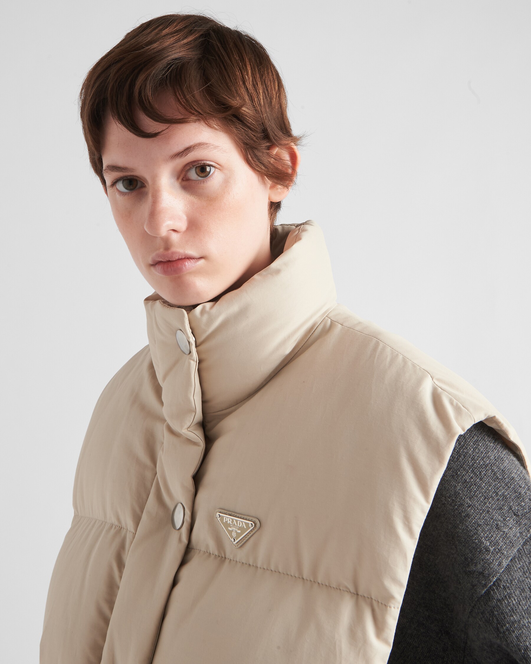 Desert Beige Technical Fabric Down Vest | PRADA