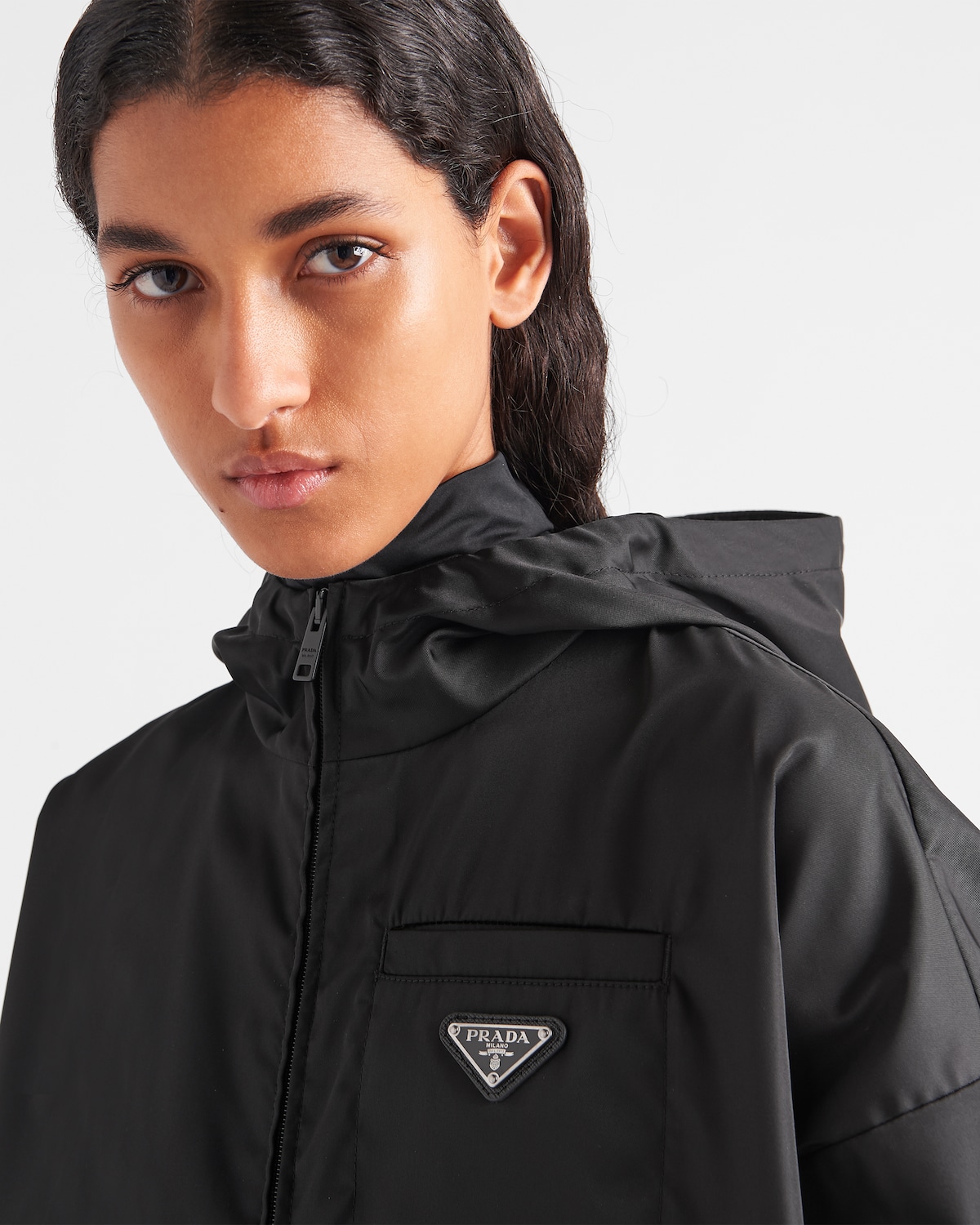Black Re-nylon Cropped Jacket | PRADA