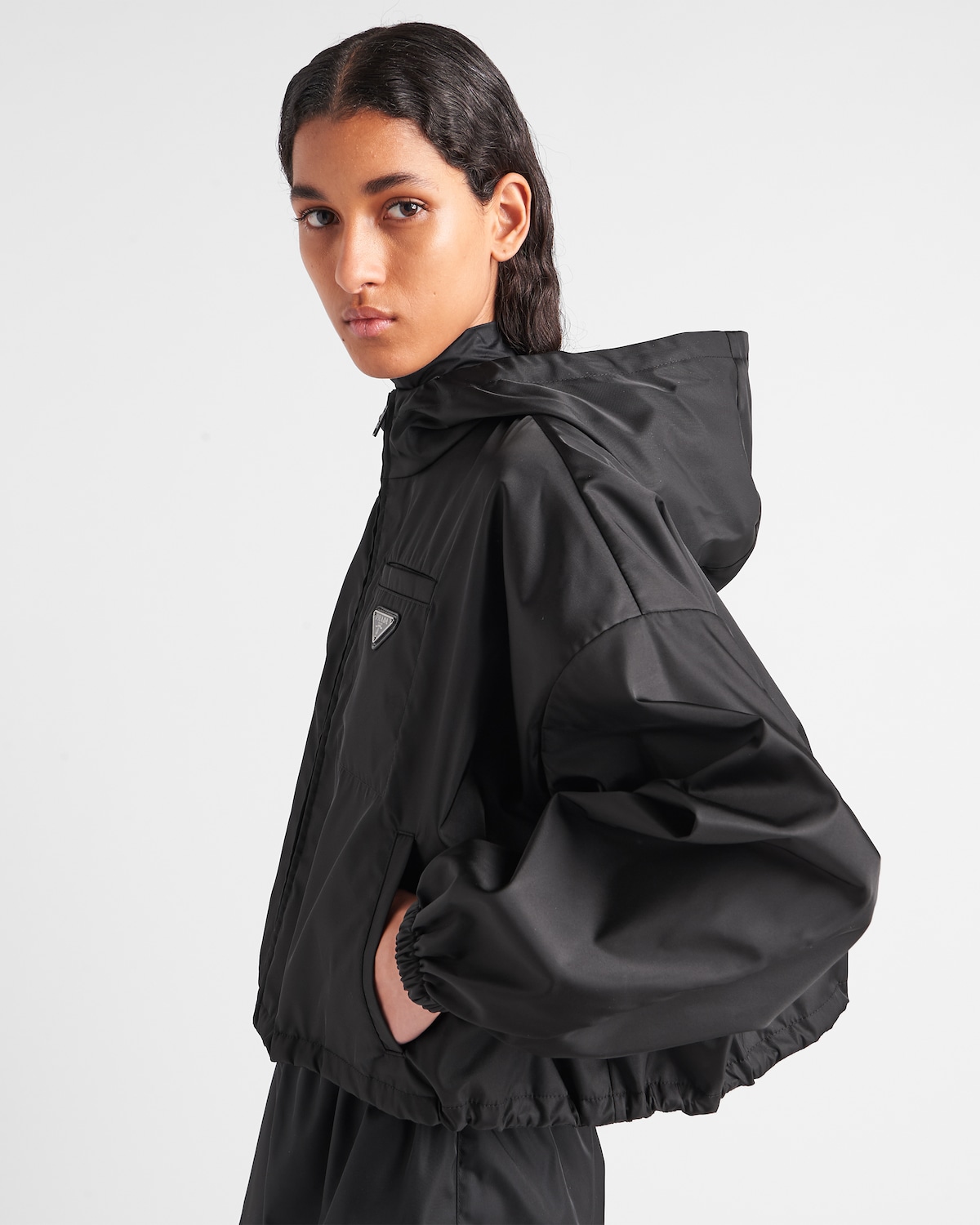 Black Re-nylon Cropped Jacket | PRADA