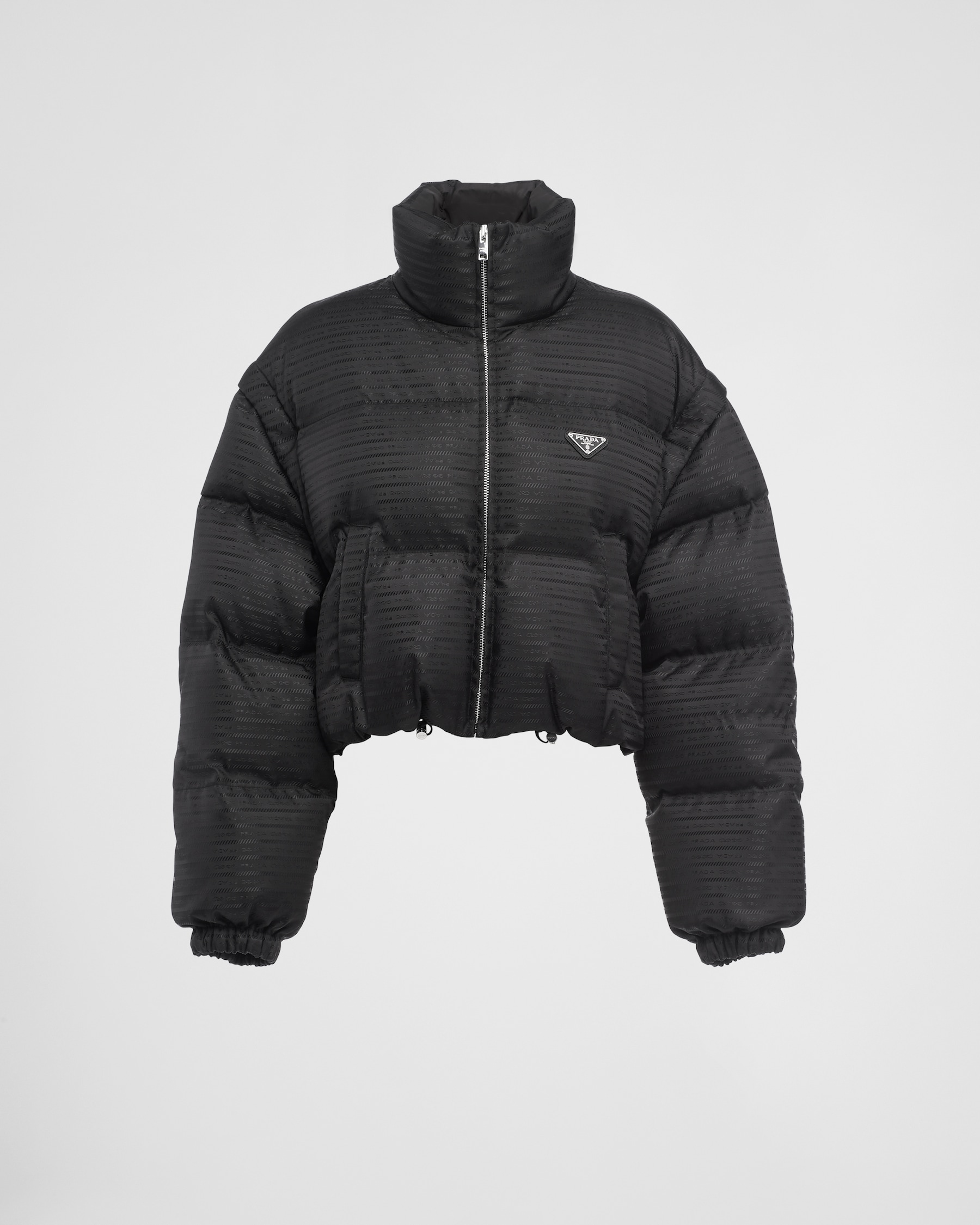 Black Re-nylon Cropped Hooded Down Jacket | PRADA