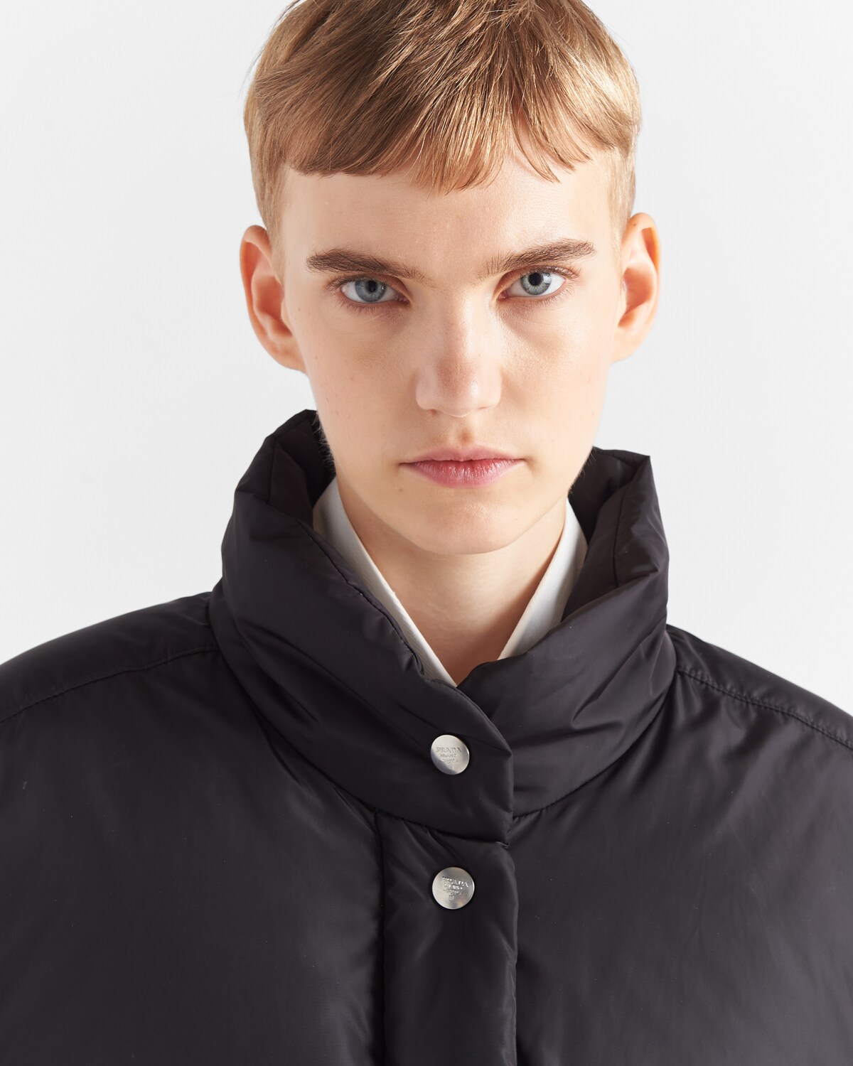 Black/blue Cropped Re-nylon Down Jacket | PRADA
