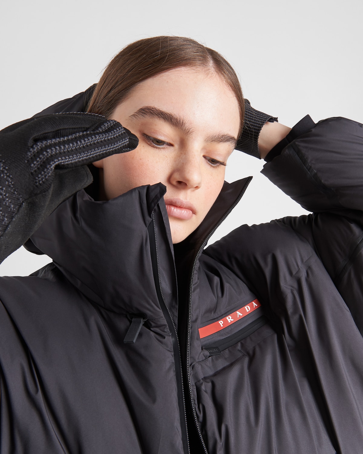 Black Oversized Technical Nylon Down Coat | PRADA