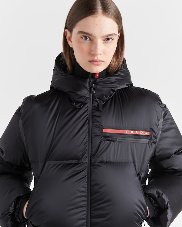 Black Cropped Technical Re-nylon Down Jacket | PRADA