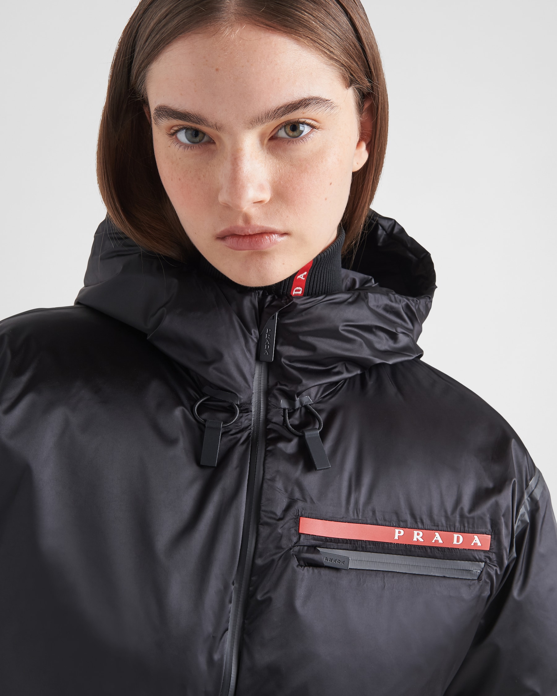 Black Technical Re-nylon Hooded Down Jacket | PRADA