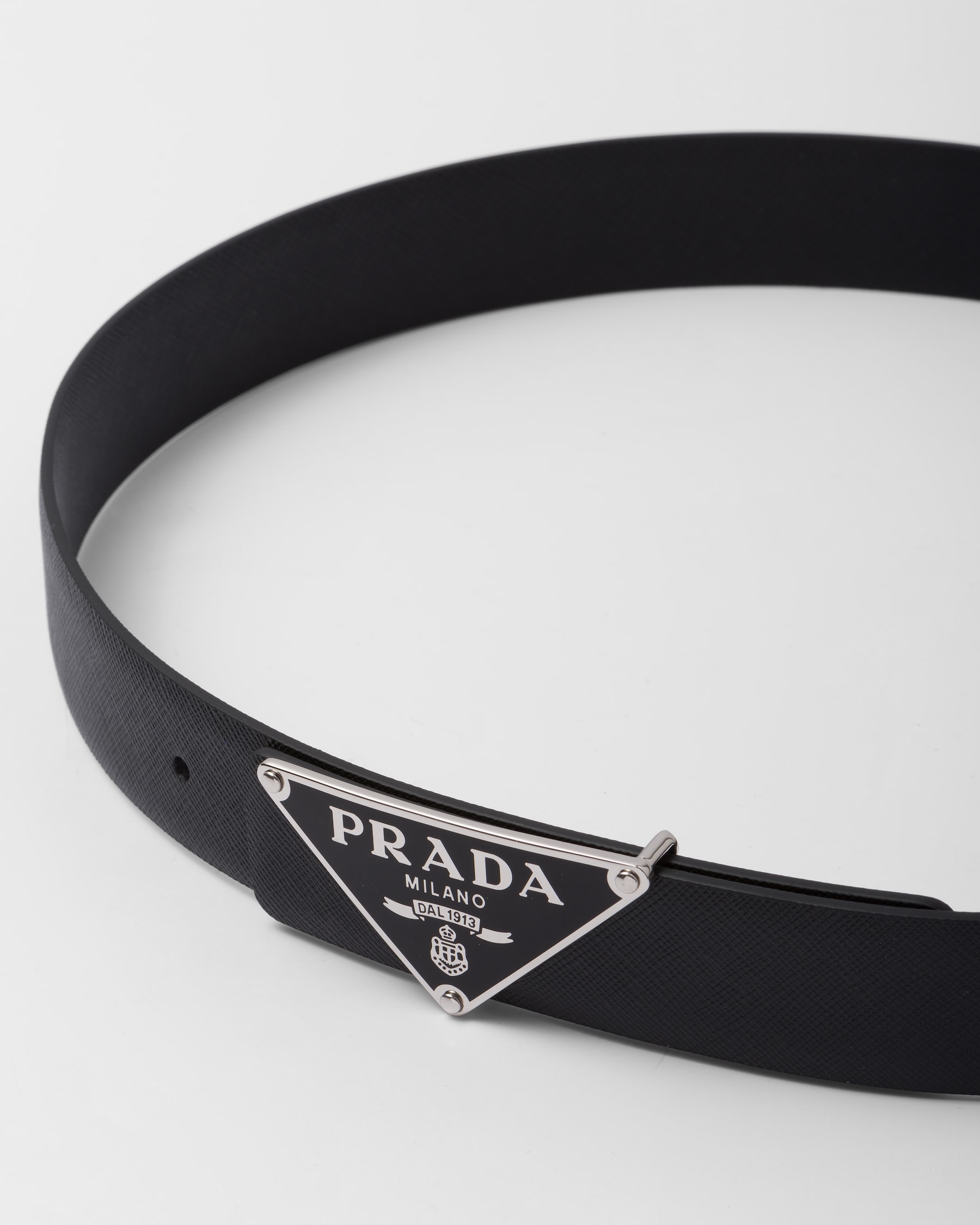 Black Reversible Saffiano Leather Belt Strap | PRADA