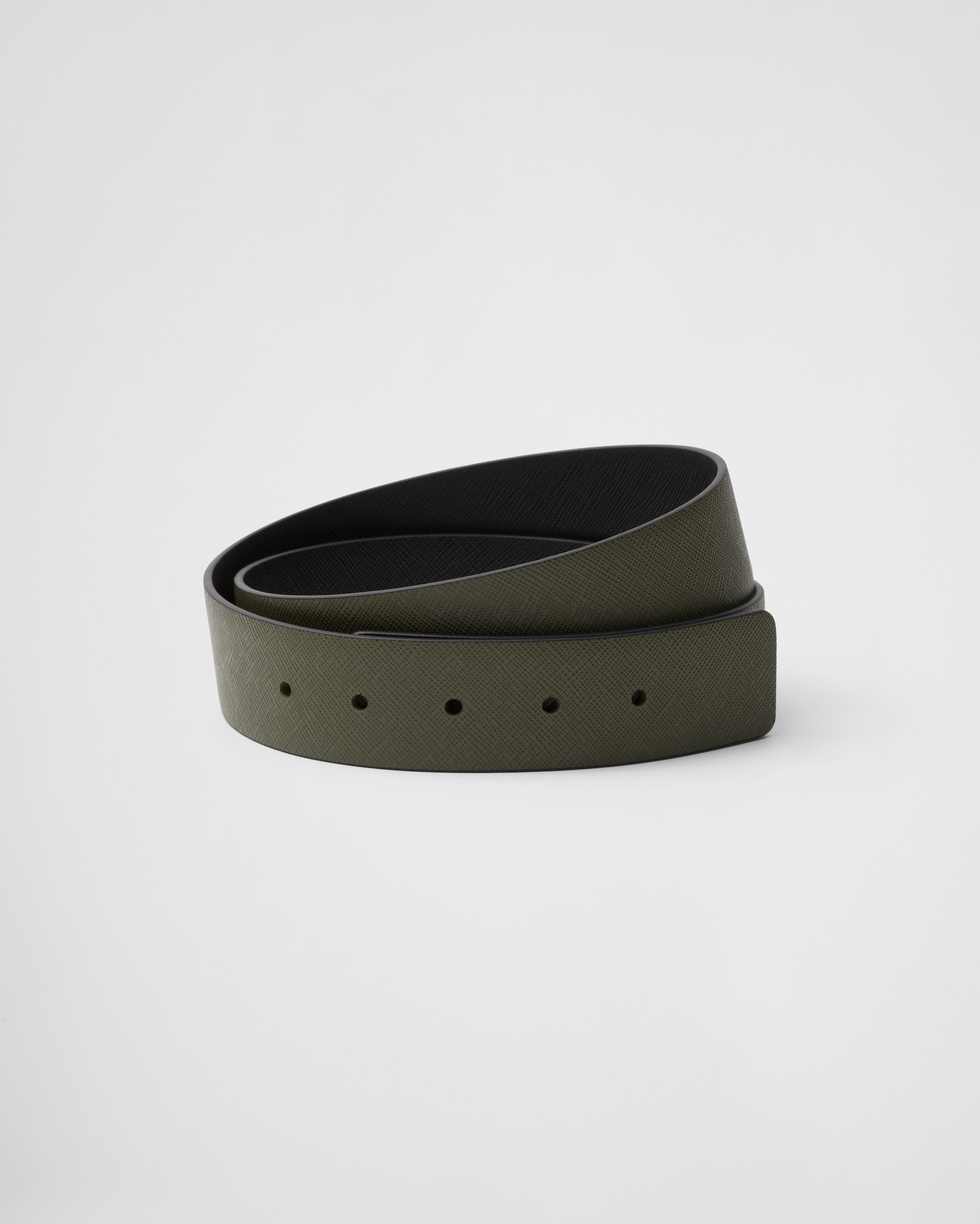 Loden/black Reversible Saffiano Leather Belt Strap | PRADA