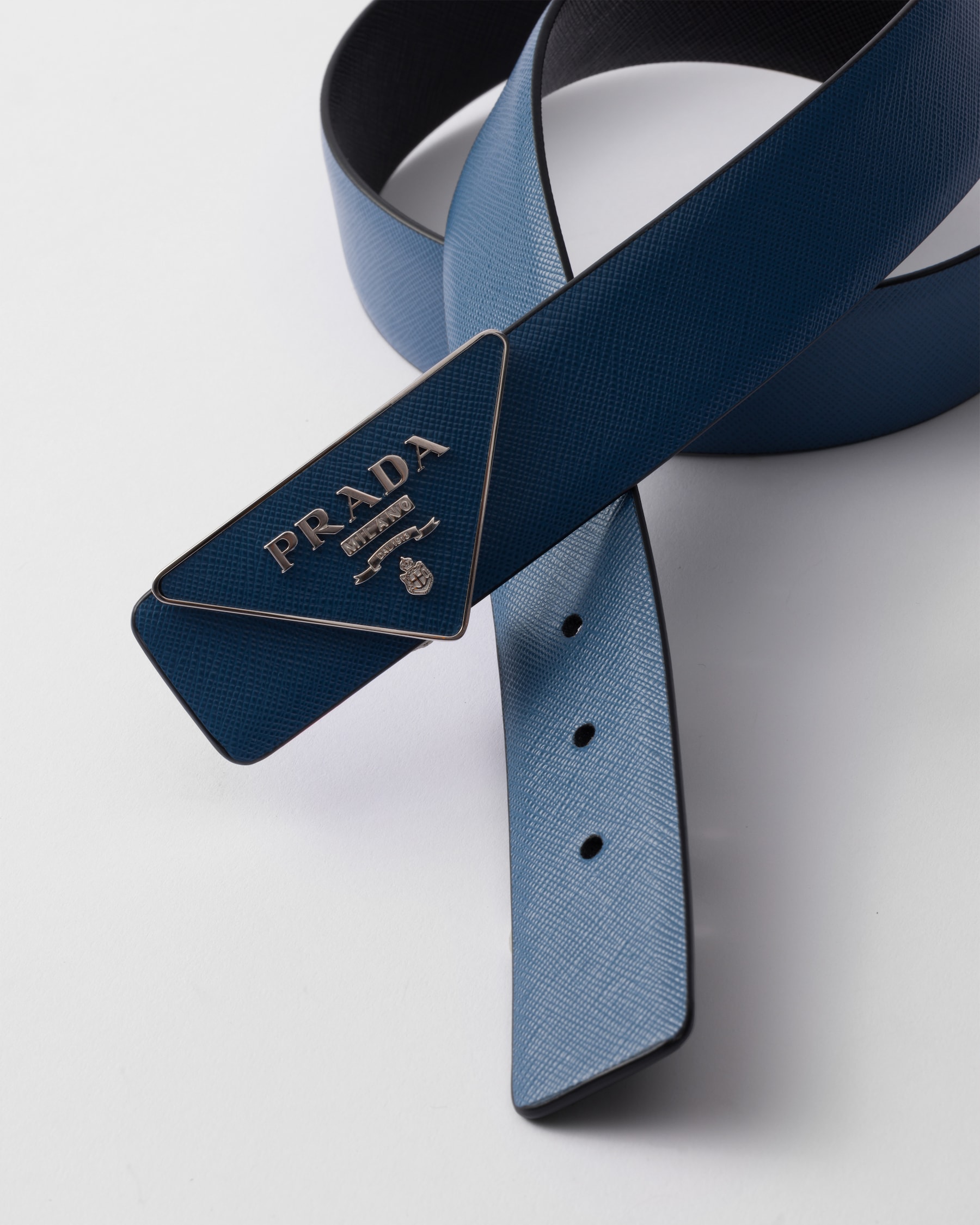 Air Force Blue/black Reversible Saffiano Leather Belt Strap | PRADA