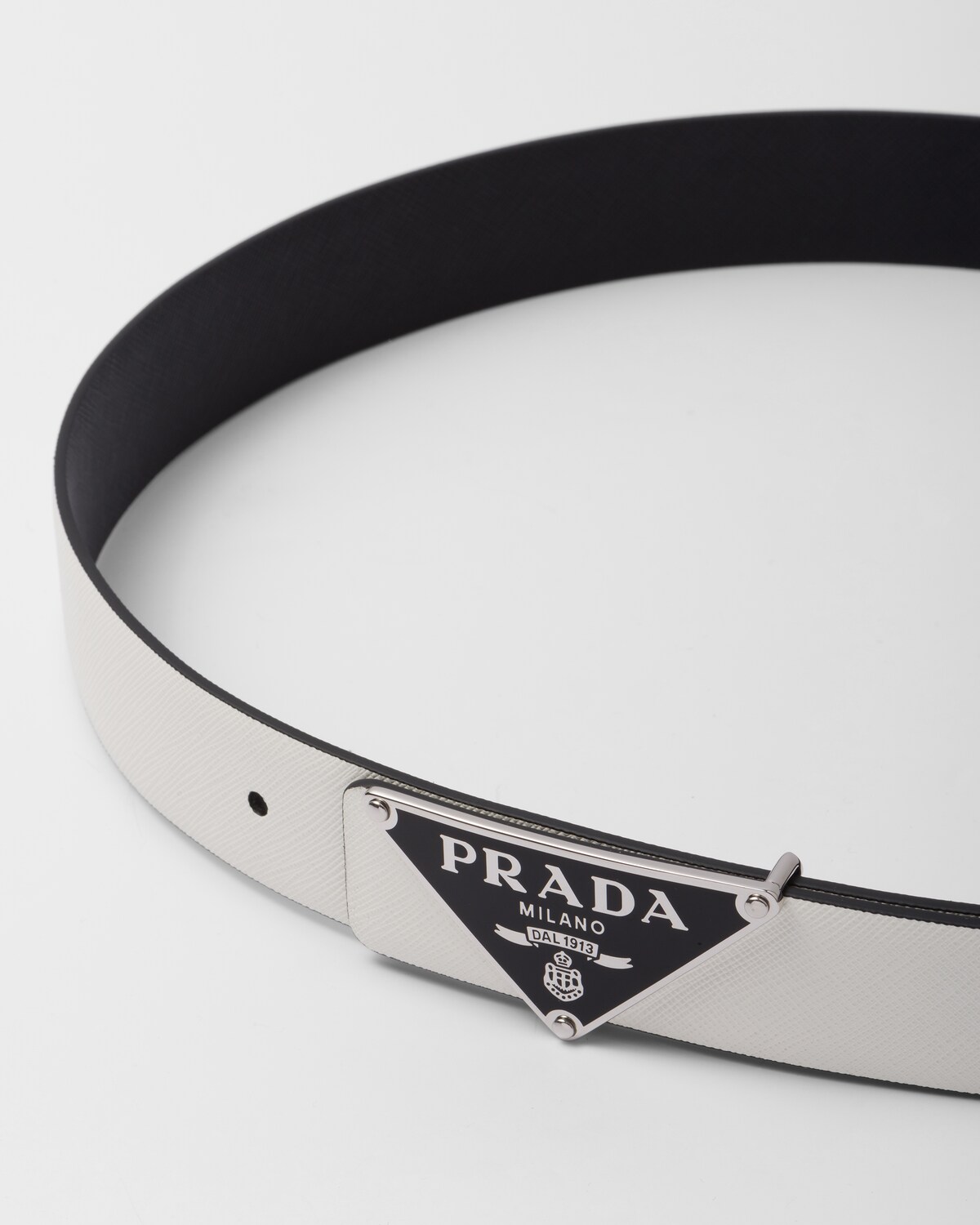 White/black Reversible Saffiano Leather Belt Strap | PRADA