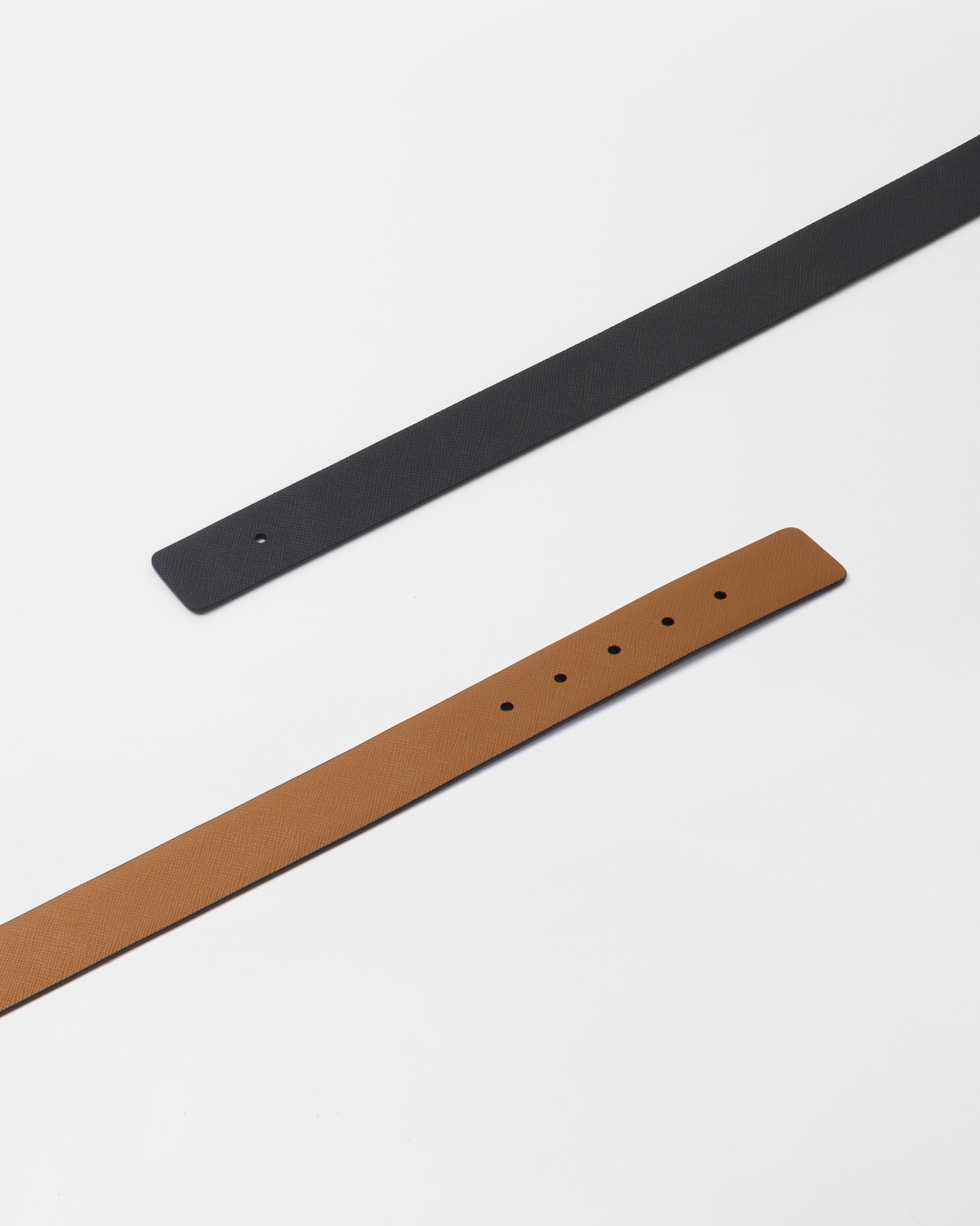 Tobacco/black Reversible Saffiano Leather Belt Strap | PRADA