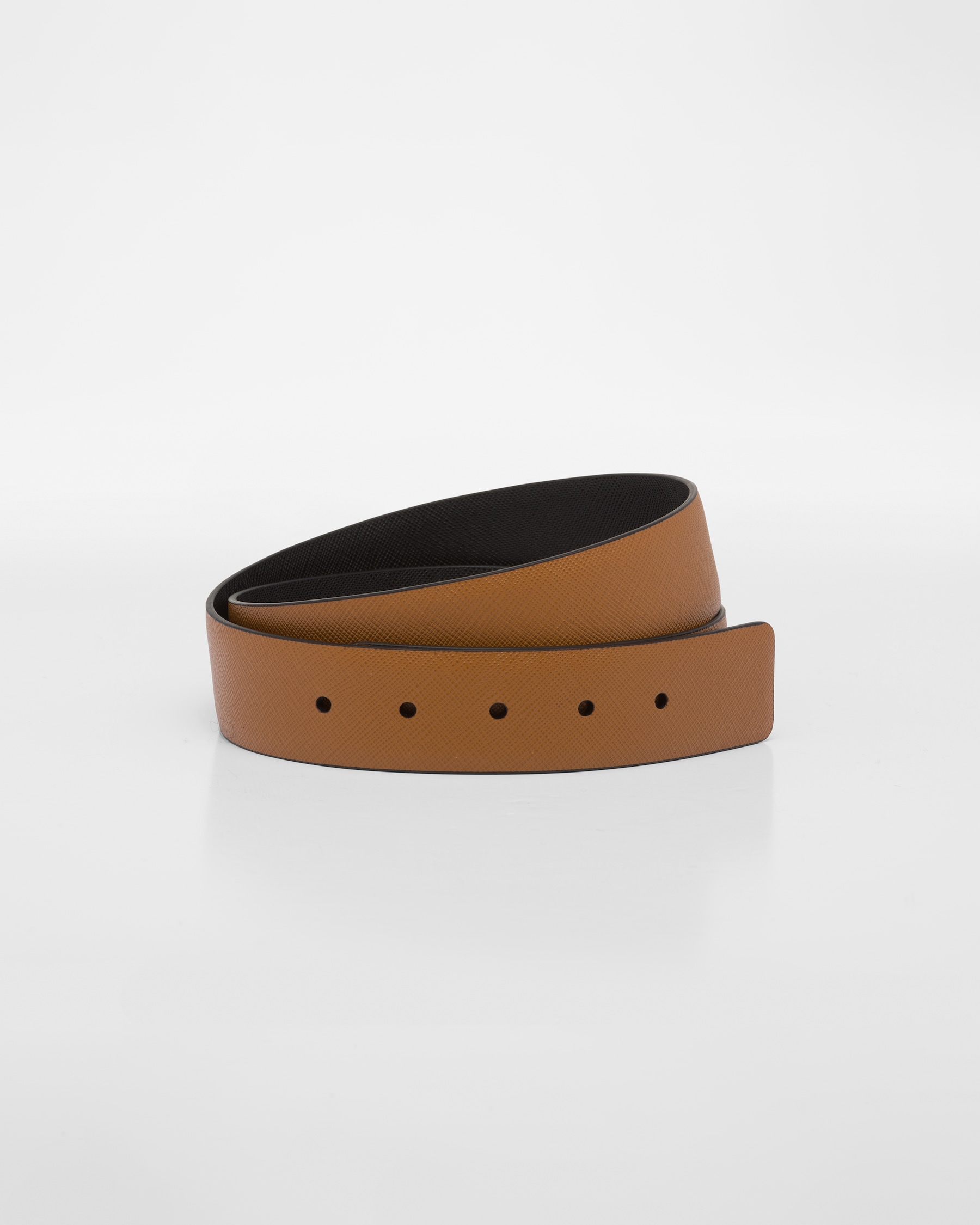 Tobacco/black Reversible Saffiano Leather Belt Strap | PRADA