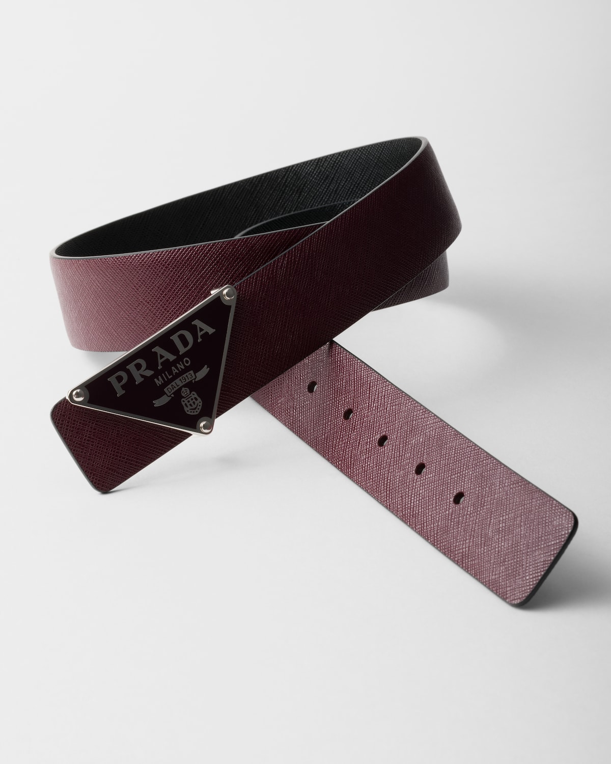 Garnet Red/black Reversible Saffiano Leather Belt Strap | PRADA
