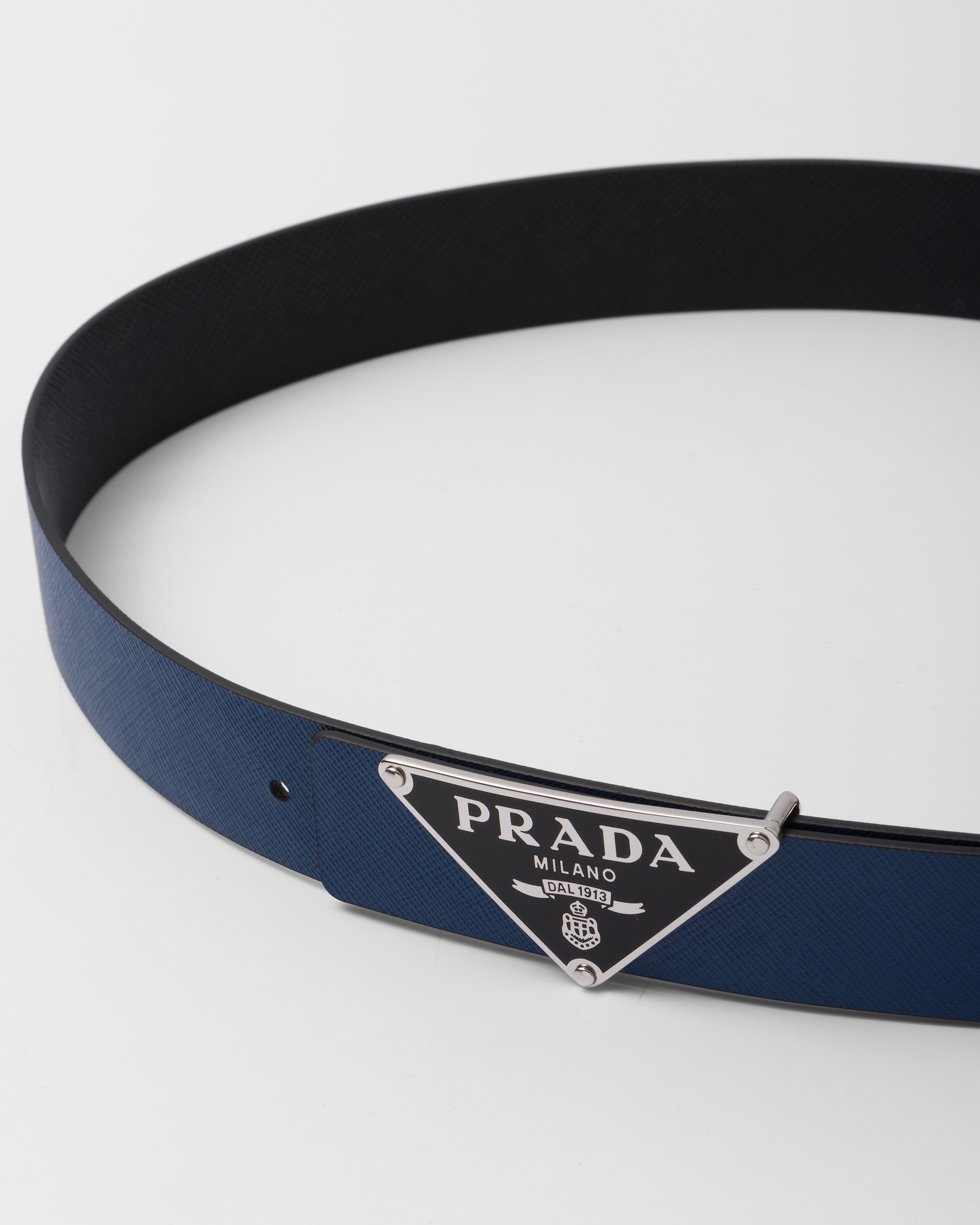 Bluette/black Reversible Saffiano Leather Belt Strap | PRADA