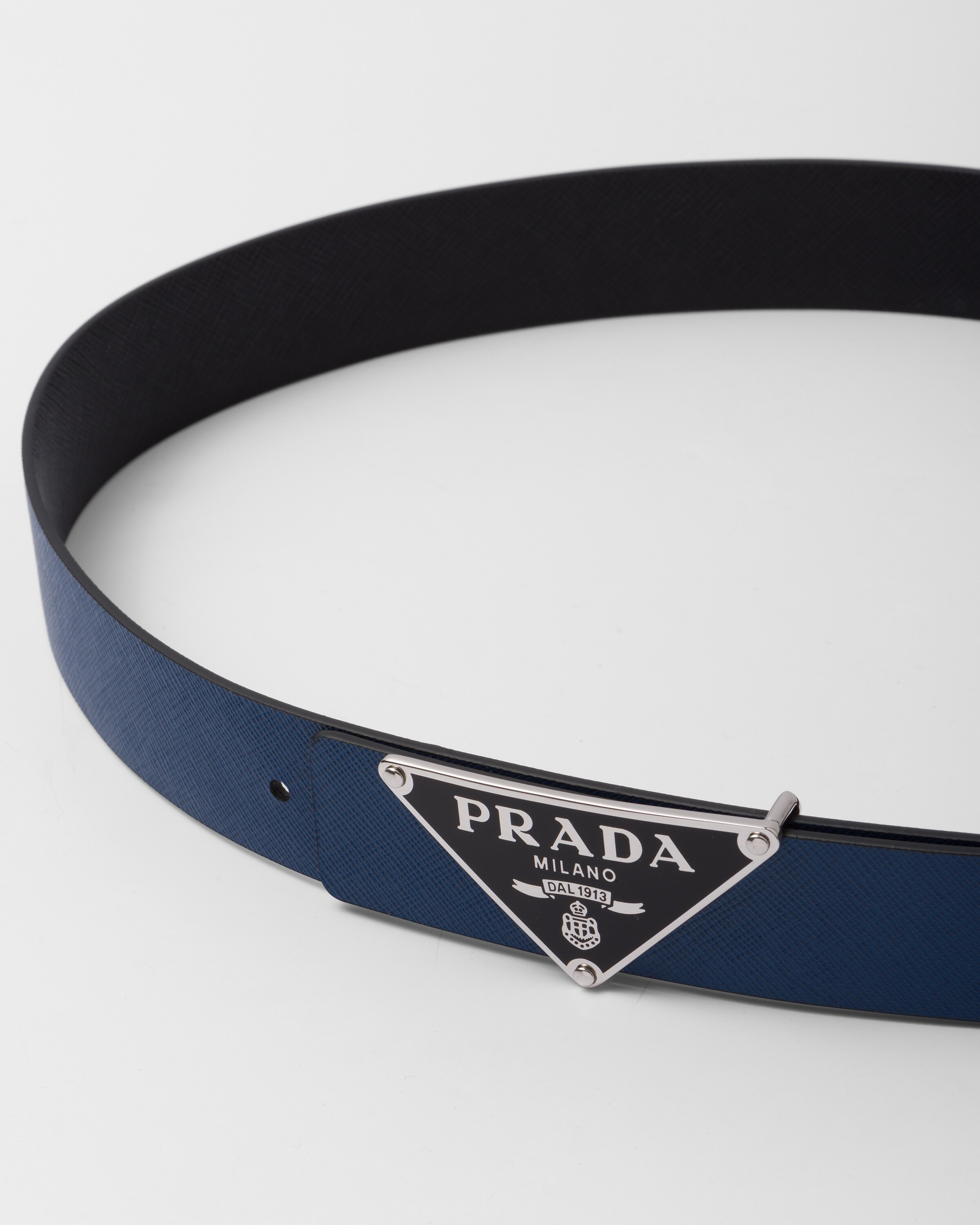 Bluette/black Reversible Saffiano Leather Belt Strap | PRADA