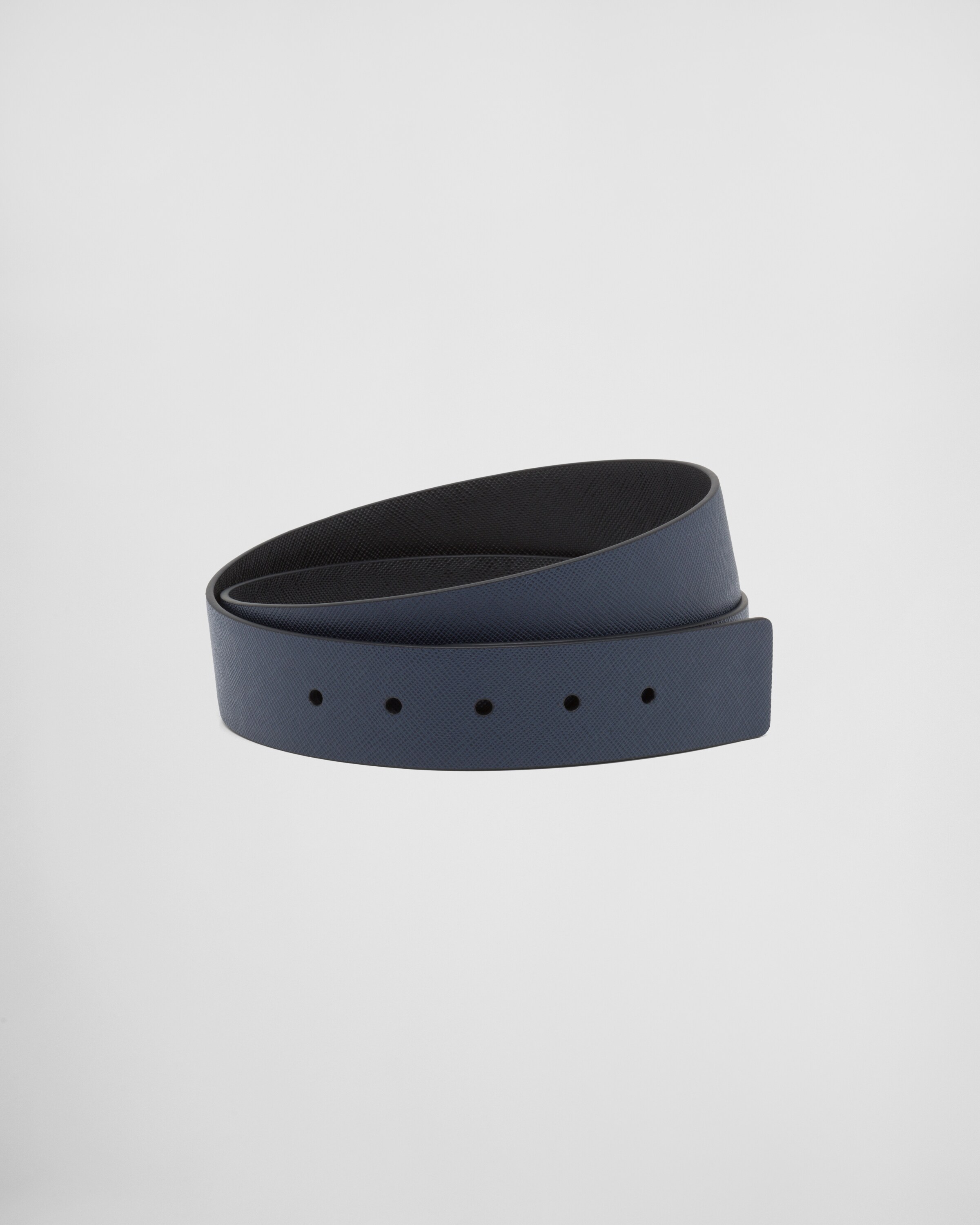 Bluette/black Reversible Saffiano Leather Belt Strap | PRADA