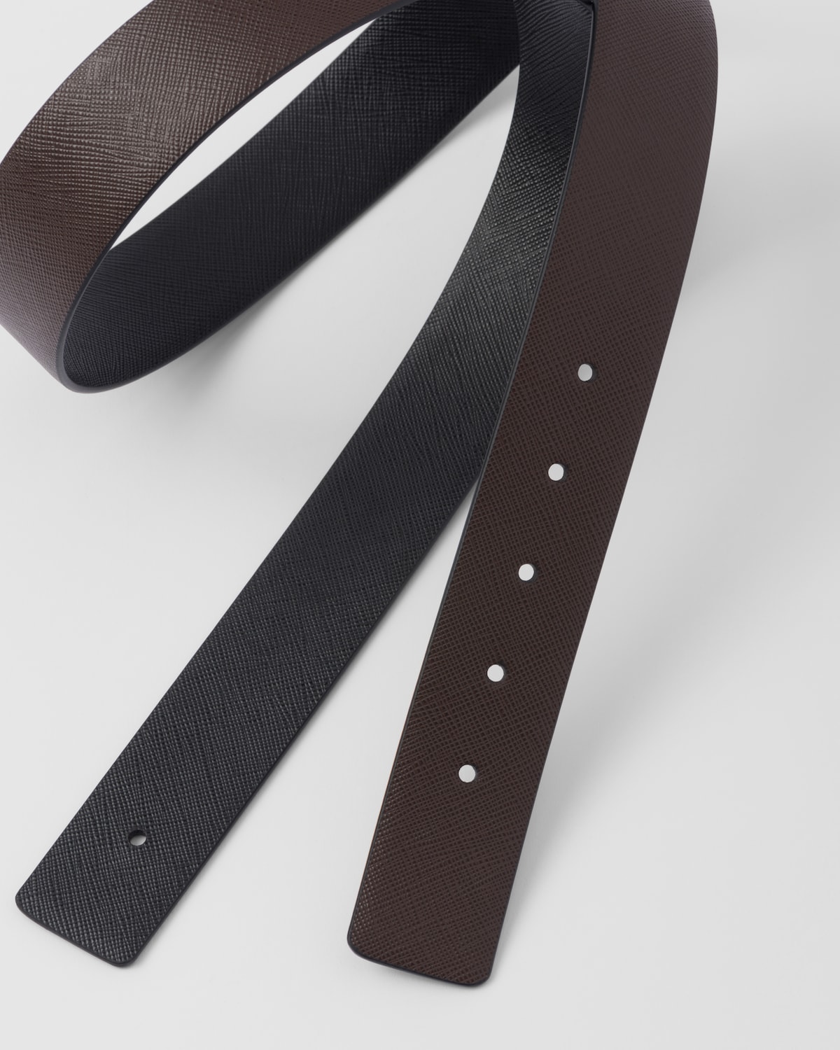 Coffee Reversible Saffiano Leather Belt Strap | PRADA