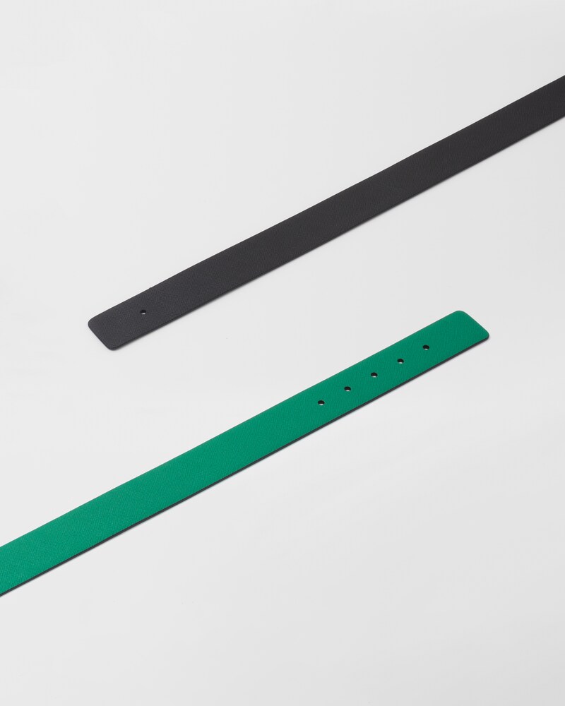 Mango/black Reversible Saffiano Leather Belt Strap | PRADA