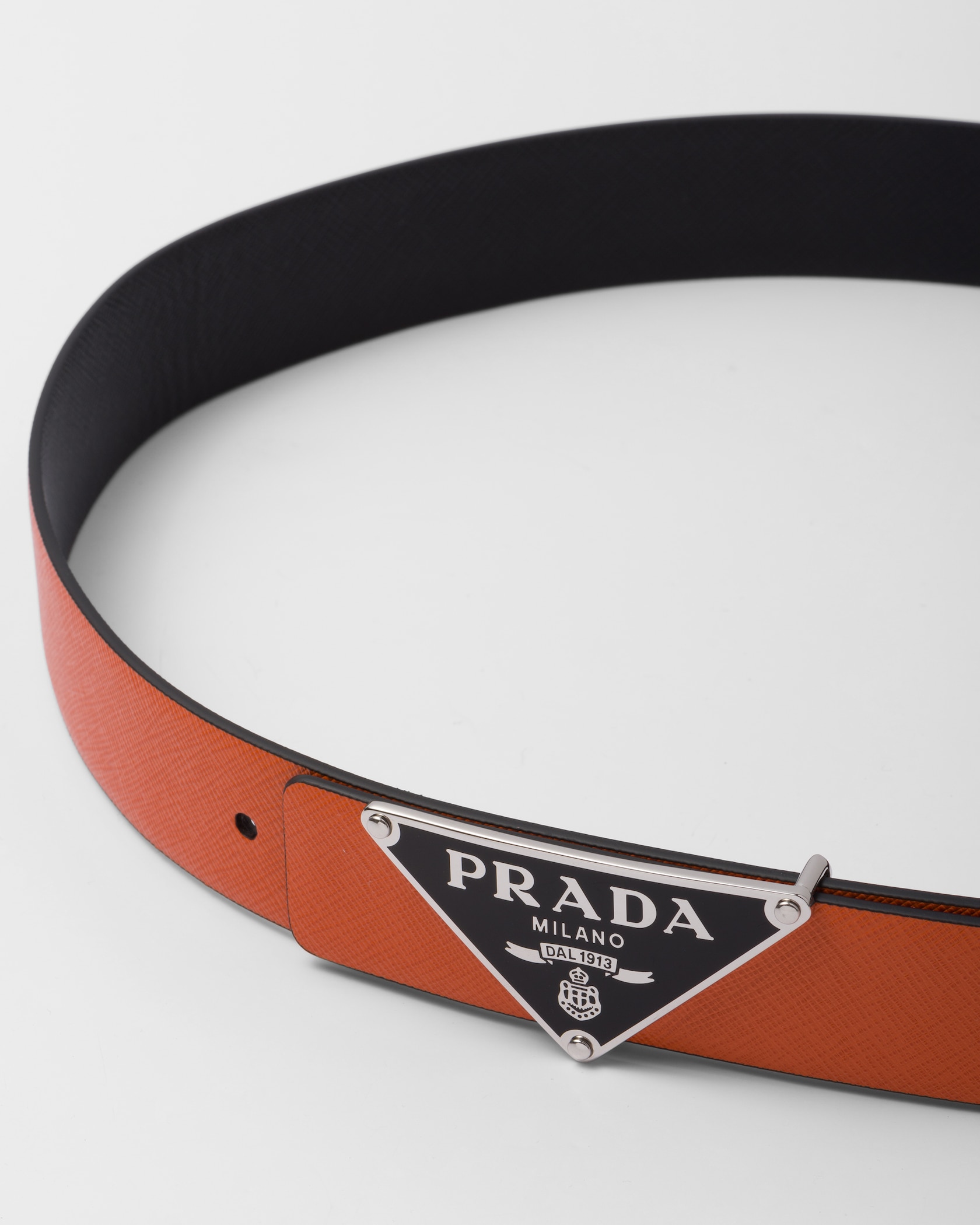 Papaya/black Reversible Saffiano Leather Belt Strap | PRADA